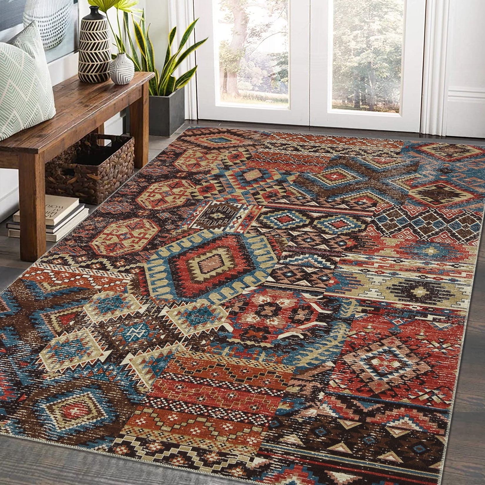 GlowSol 5x7 Bohemian Tribal Rug Washable Patchwork Area Rug Vintage ...