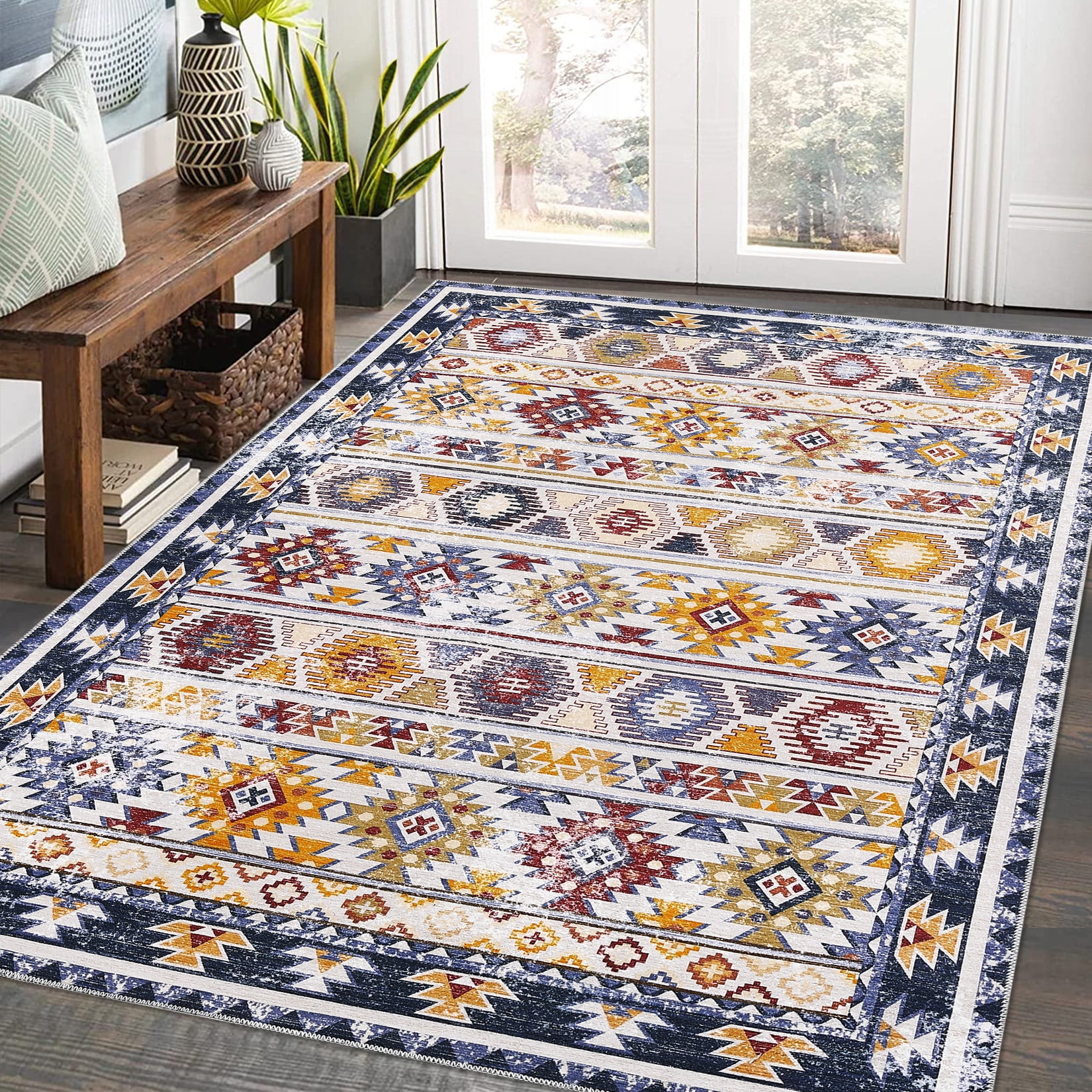 GlowSol 5x7 Washable Area Rug for Living Room Bedroom Boho Tribal Rug ...