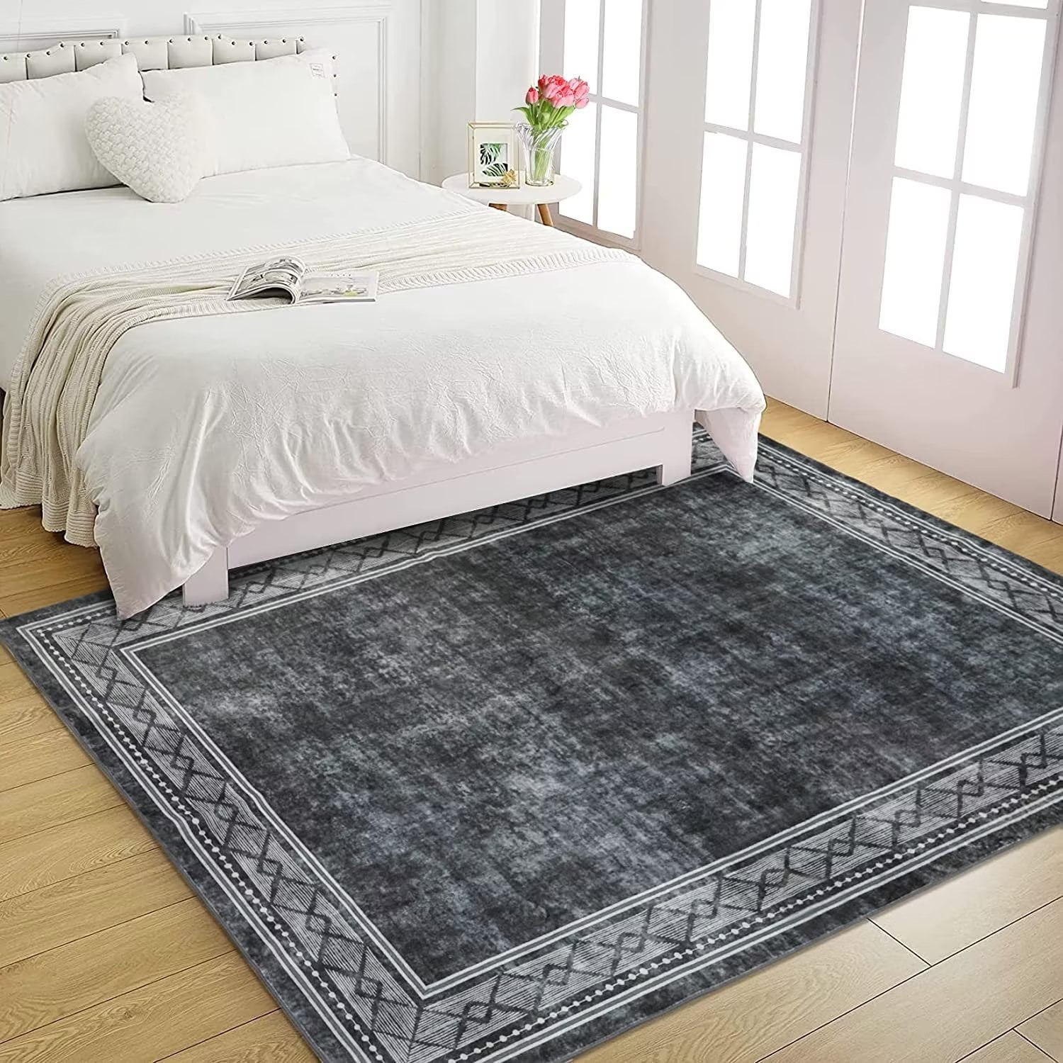 GlowSol 5x7 feet Washable Area Rug Modern Bordered Indoor Carpet ...