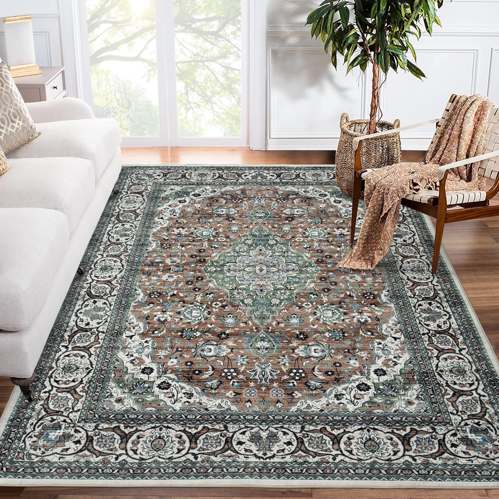 GlowSol 6' x 9' Area Rug Traditional Persian Rug Floral Print Area Rug ...