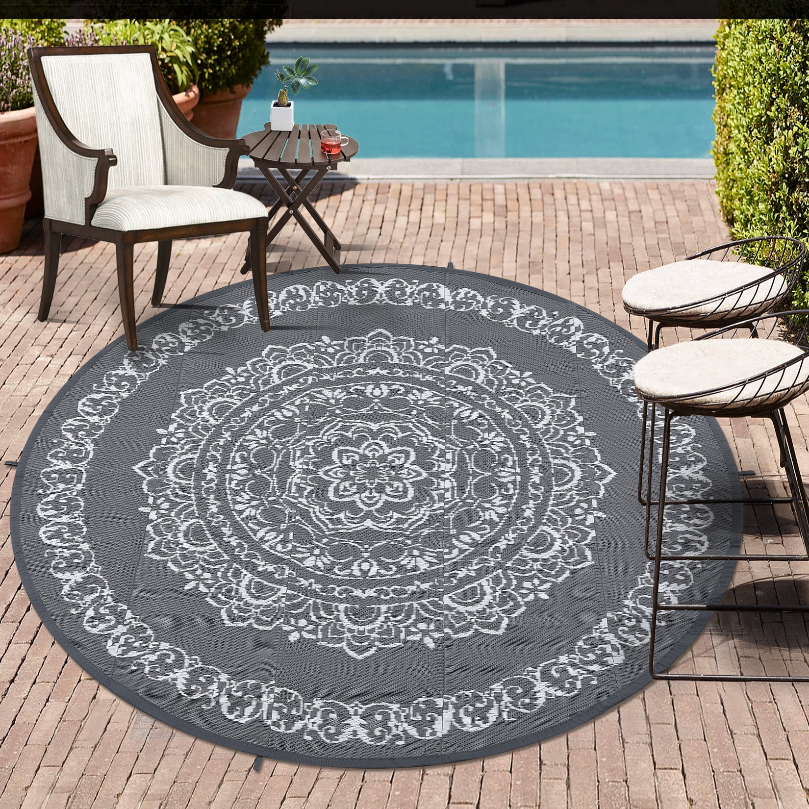 GlowSol 6x6 Round Outdoor Rug for Picnic Beach Deck-Outdoor Waterproof ...