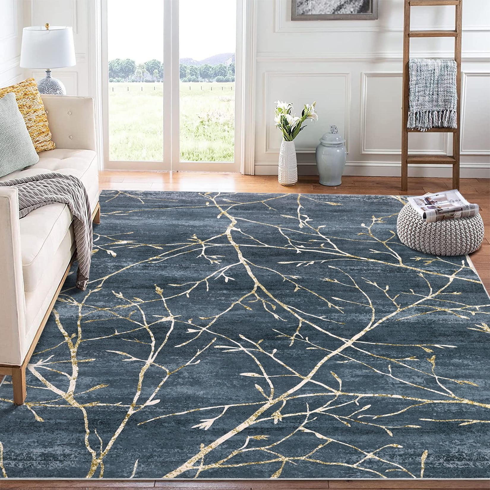 GlowSol 8' x 10' Area Rug Modern Branch Rugs Non-Shedding Easy-Cleaning ...