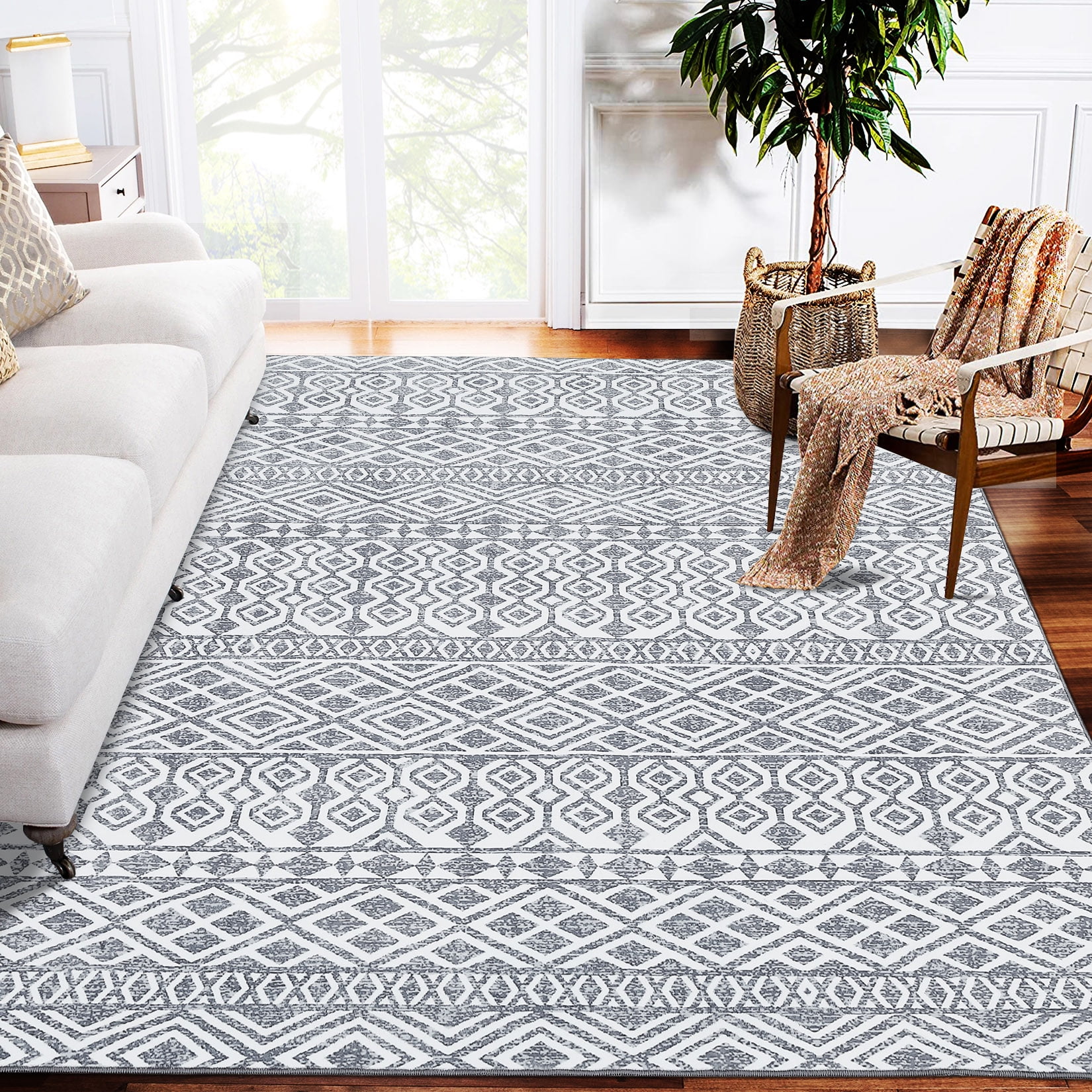 GlowSol 8' x 10' Area Rug Moroccan Rug Vintage Geometric Rug Indoor ...
