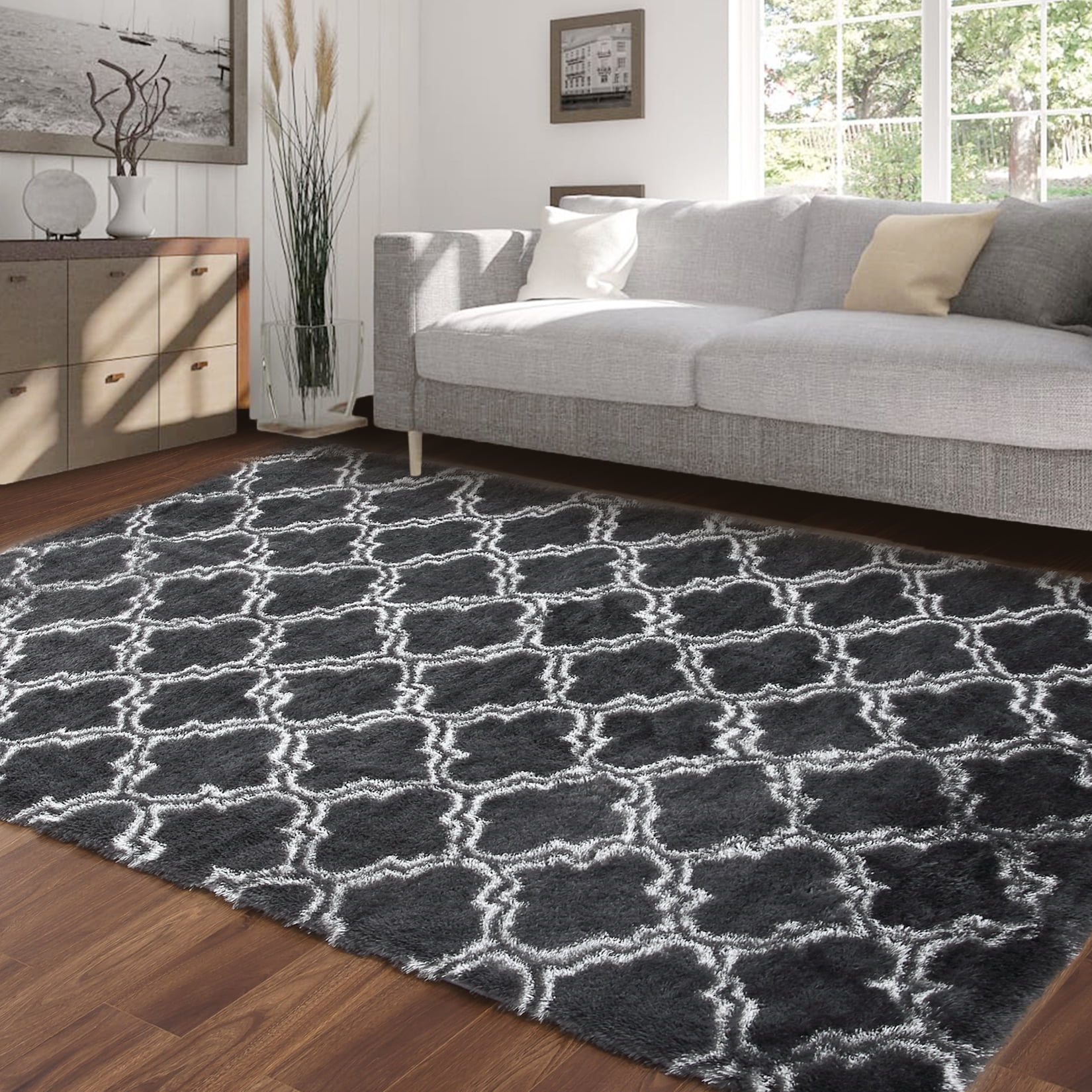 GlowSol 8' x 10' Soft Fluffy Area Rug for Living Room, Modern Geometric ...
