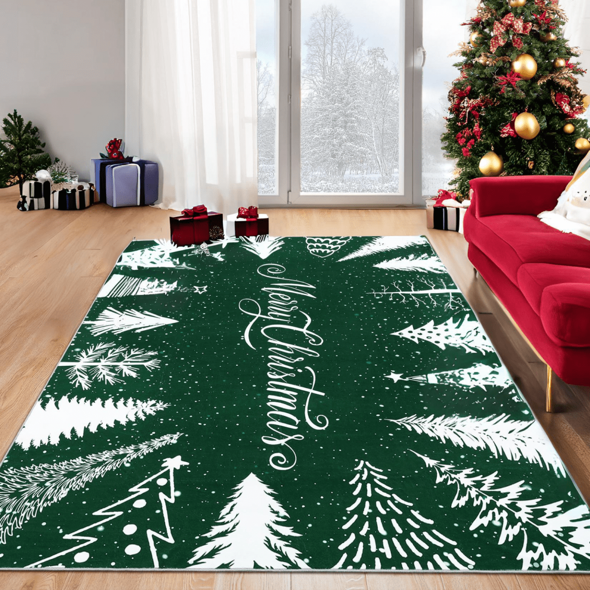 GlowSol 8' x 10' Large Christmas Tree Pattern Area Rugs Xmas Washable ...