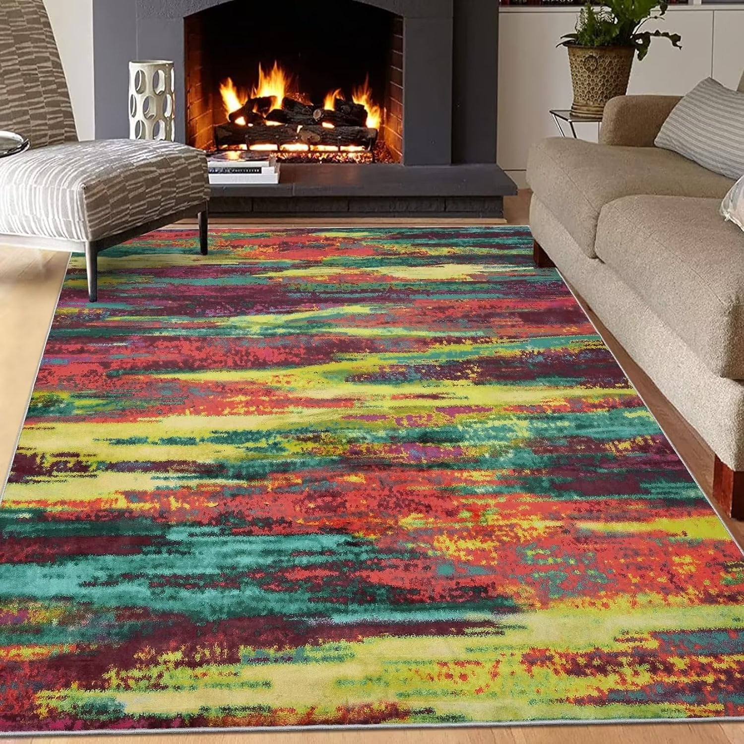GlowSol 8' x 10' Modern Abstract Area Rug Indoor Colorful Area Rug ...