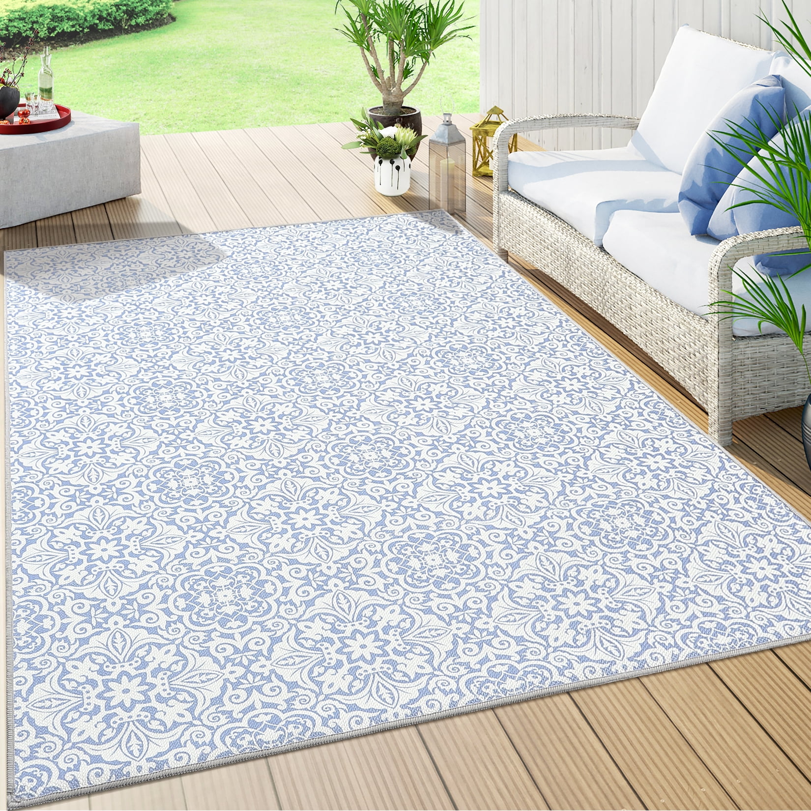 GlowSol 8'x10' Area Rug Indoor Outdoor Modern Floral Area Rug Low Pile ...