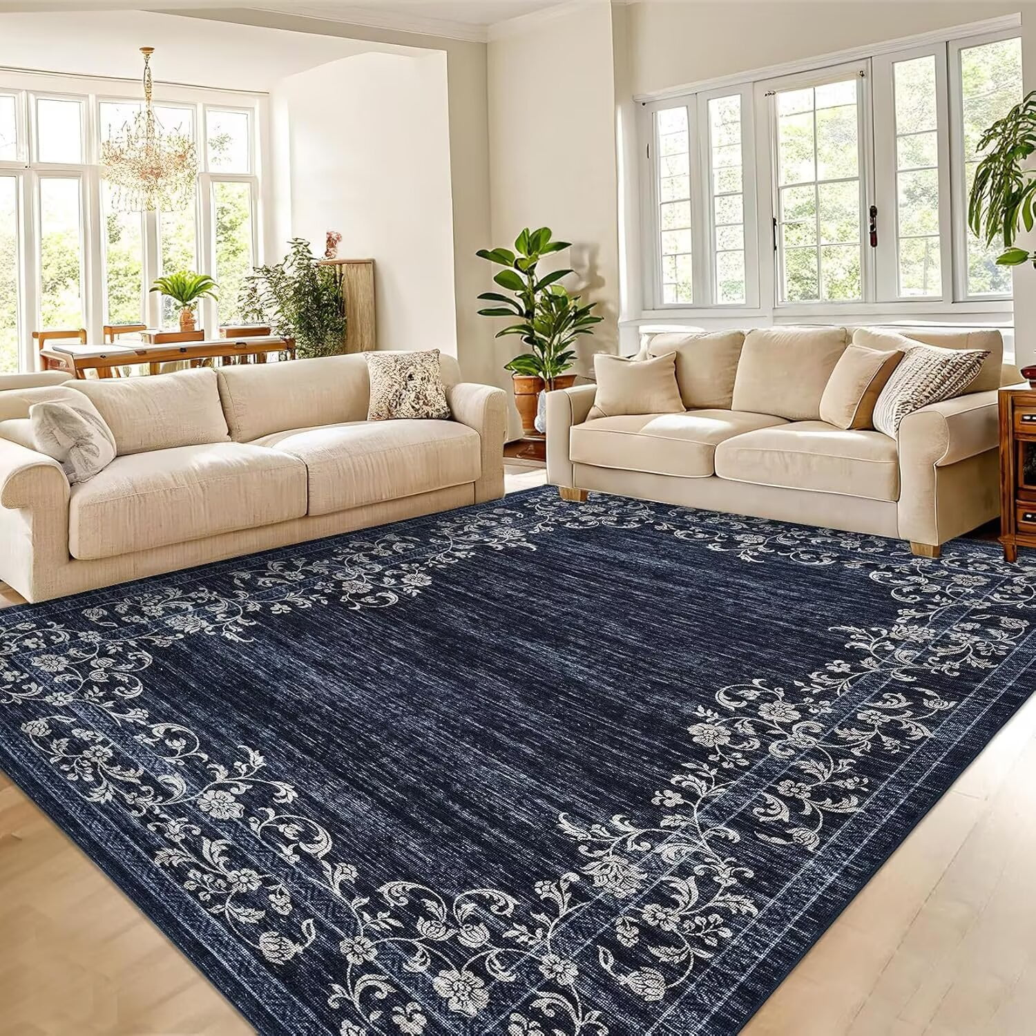 GlowSol 8'x10' Area Rug Modern Floral Area Rug Border Rugs for Living ...