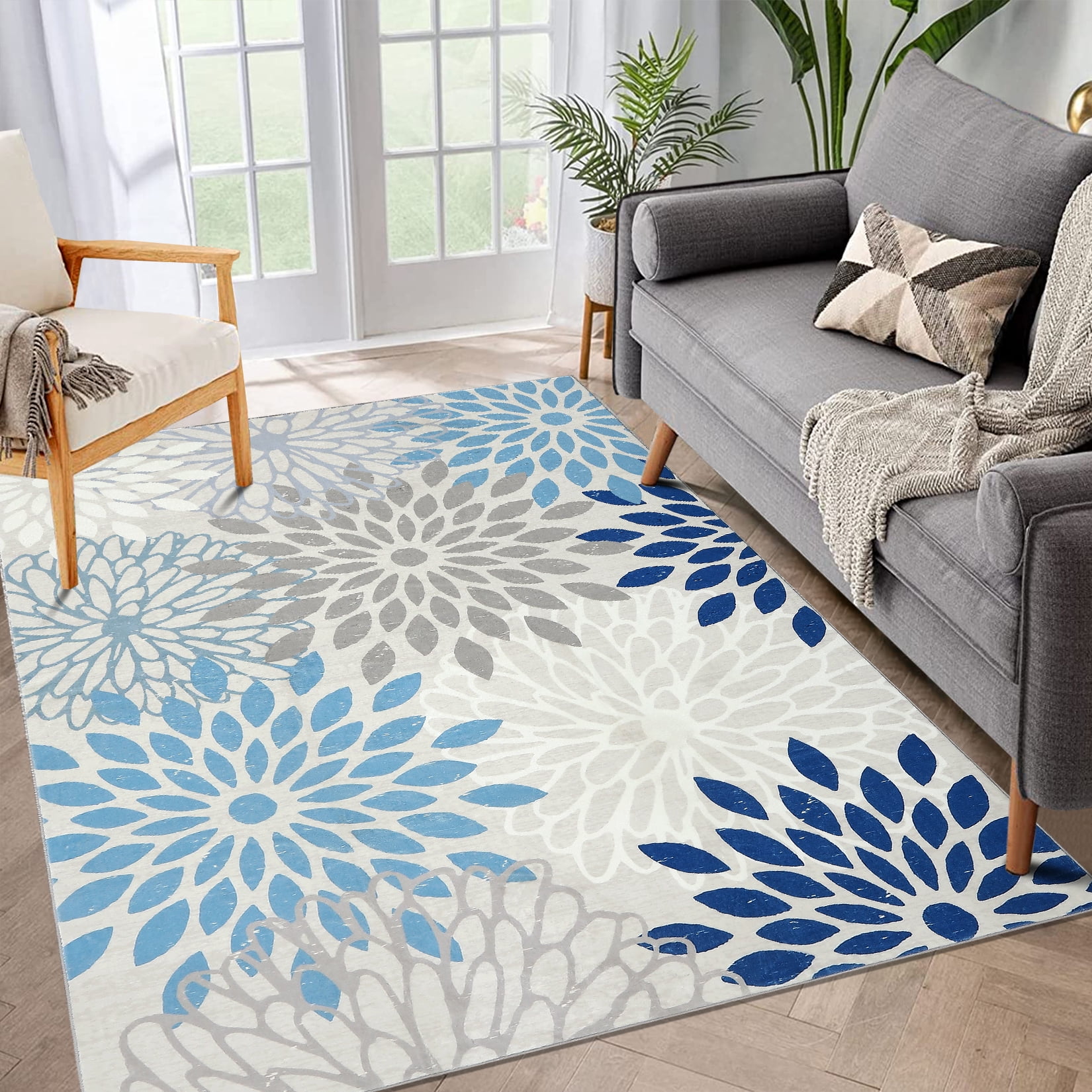 GlowSol 8'x10' Large Area Rug Modern Floral Boho Area Rug Washable Rug ...