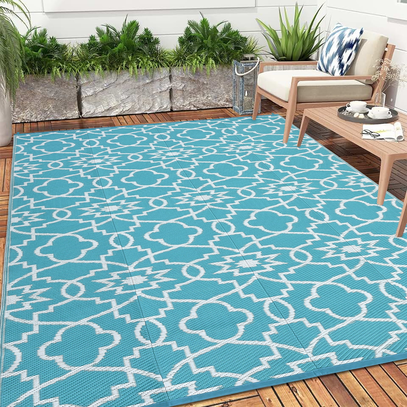 GlowSol 8'x10' Outdoor Plastic Straw Rug Reversible Outdoor Mats ...