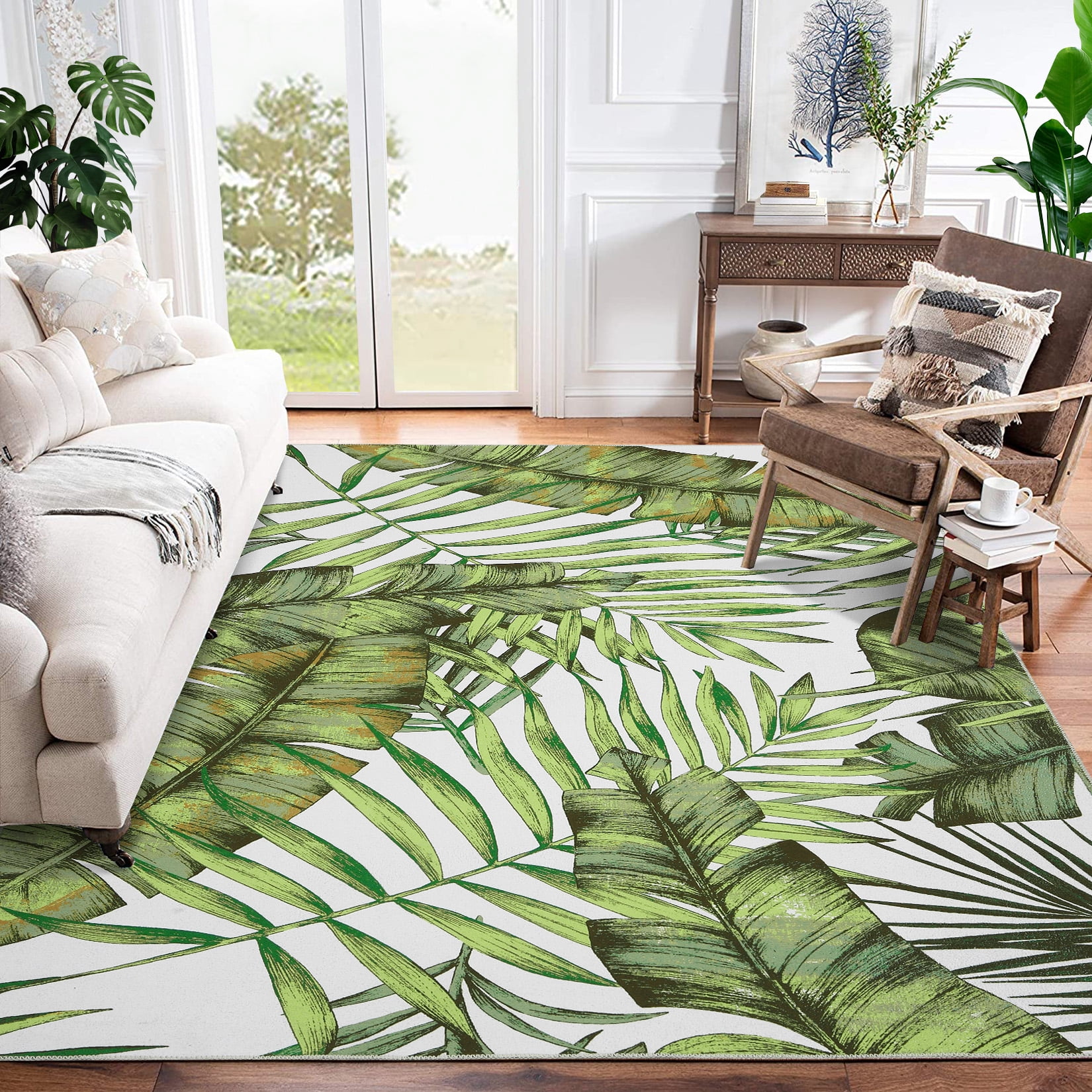 GlowSol 8'x10' Palm Tree Leaf Rug Modern Boho Rug Stain-Resistant Non ...