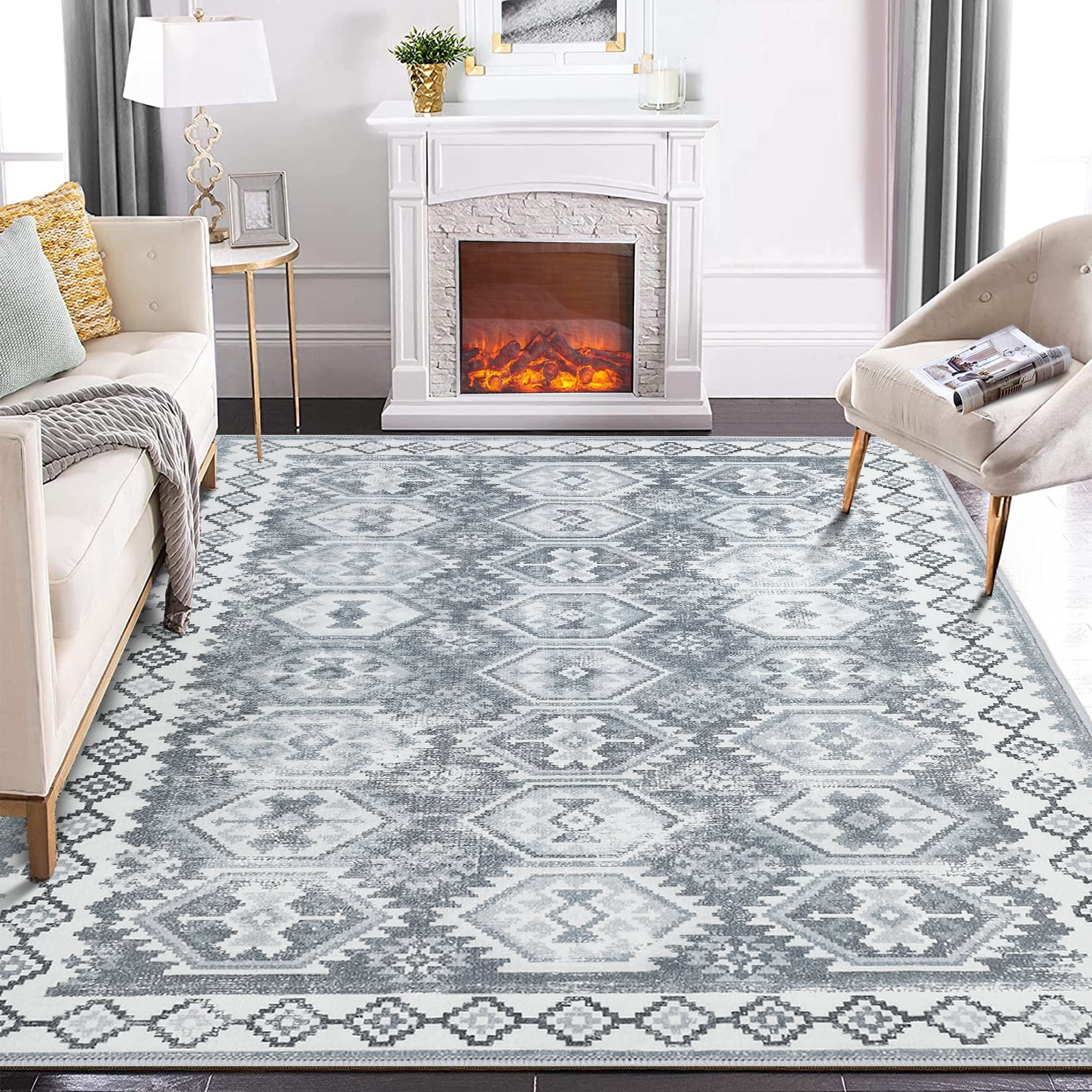 GlowSol 8x10 Area Rug Large Vintage Moroccan Area Rug Low Pile Non-Slip ...