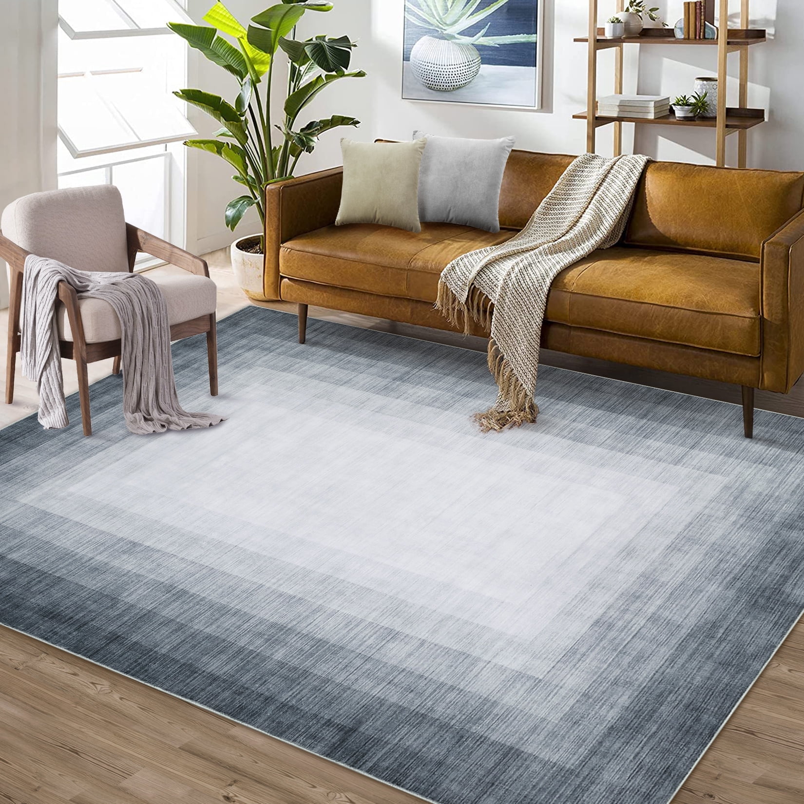 GlowSol 8x10 Ombre Bordered Area Rugs for Living Room Bedroom Border ...