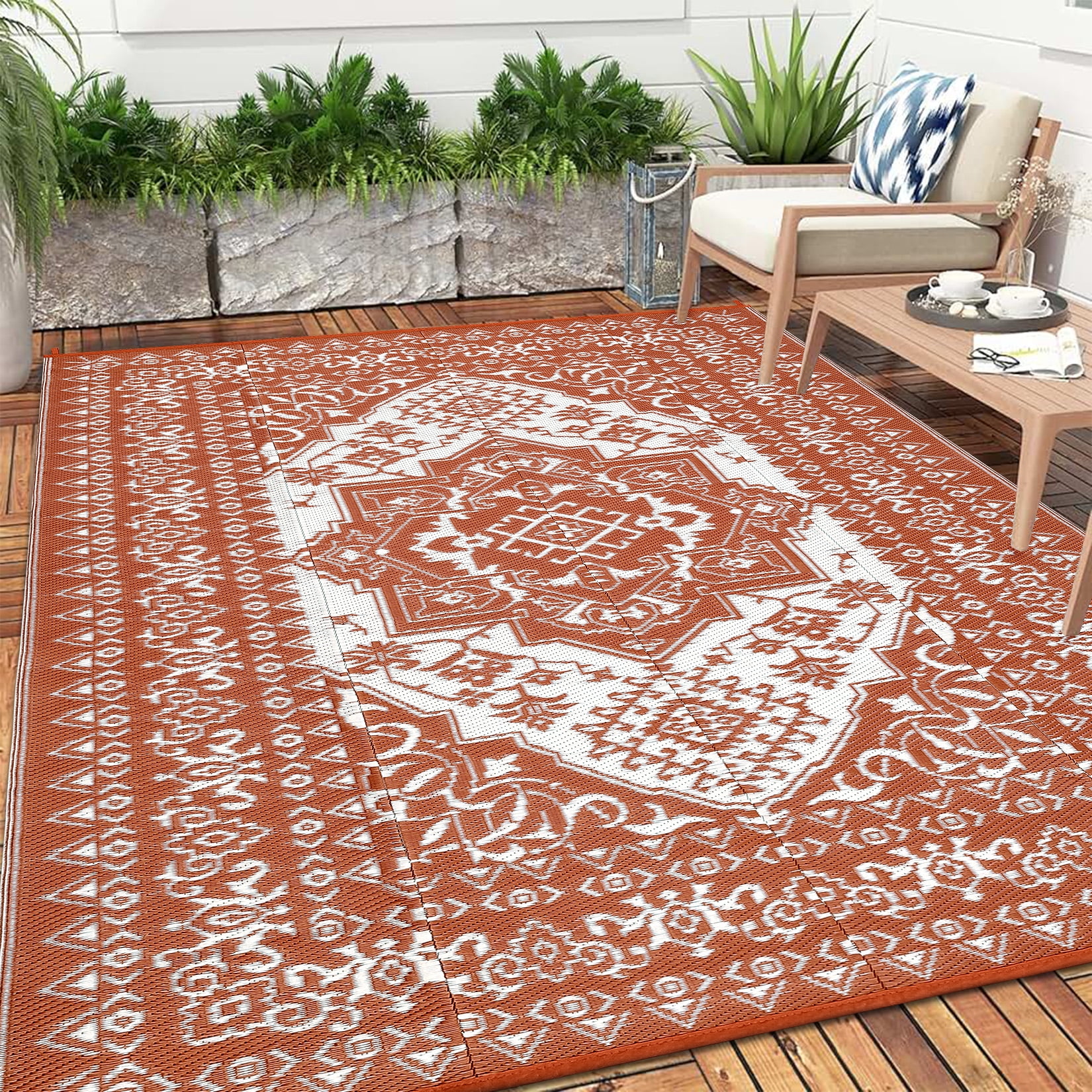 GlowSol 8x10 Outdoor Rug for Picnic Beach Deck-Outdoor Waterproof Patio ...