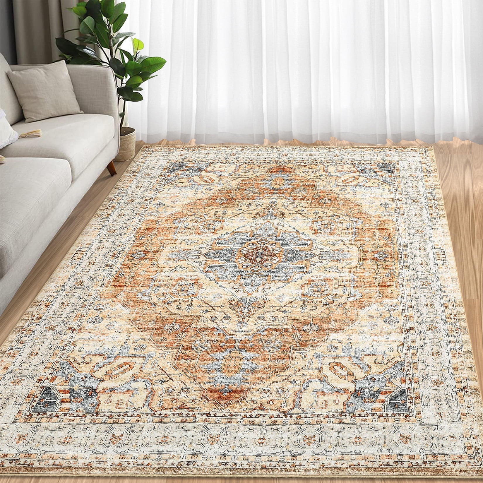 GlowSol 9' x 12' Area Rug Washable Rugs for Living Room Vintage ...