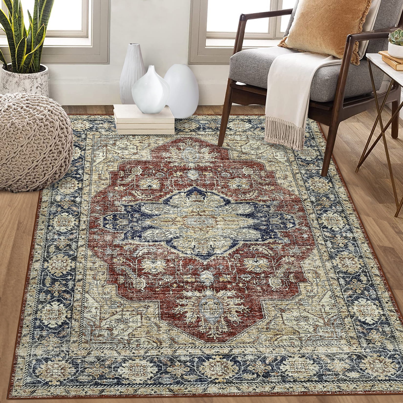 GlowSol 9' x 12' Area Rug Washable Rugs for Living Room Vintage ...