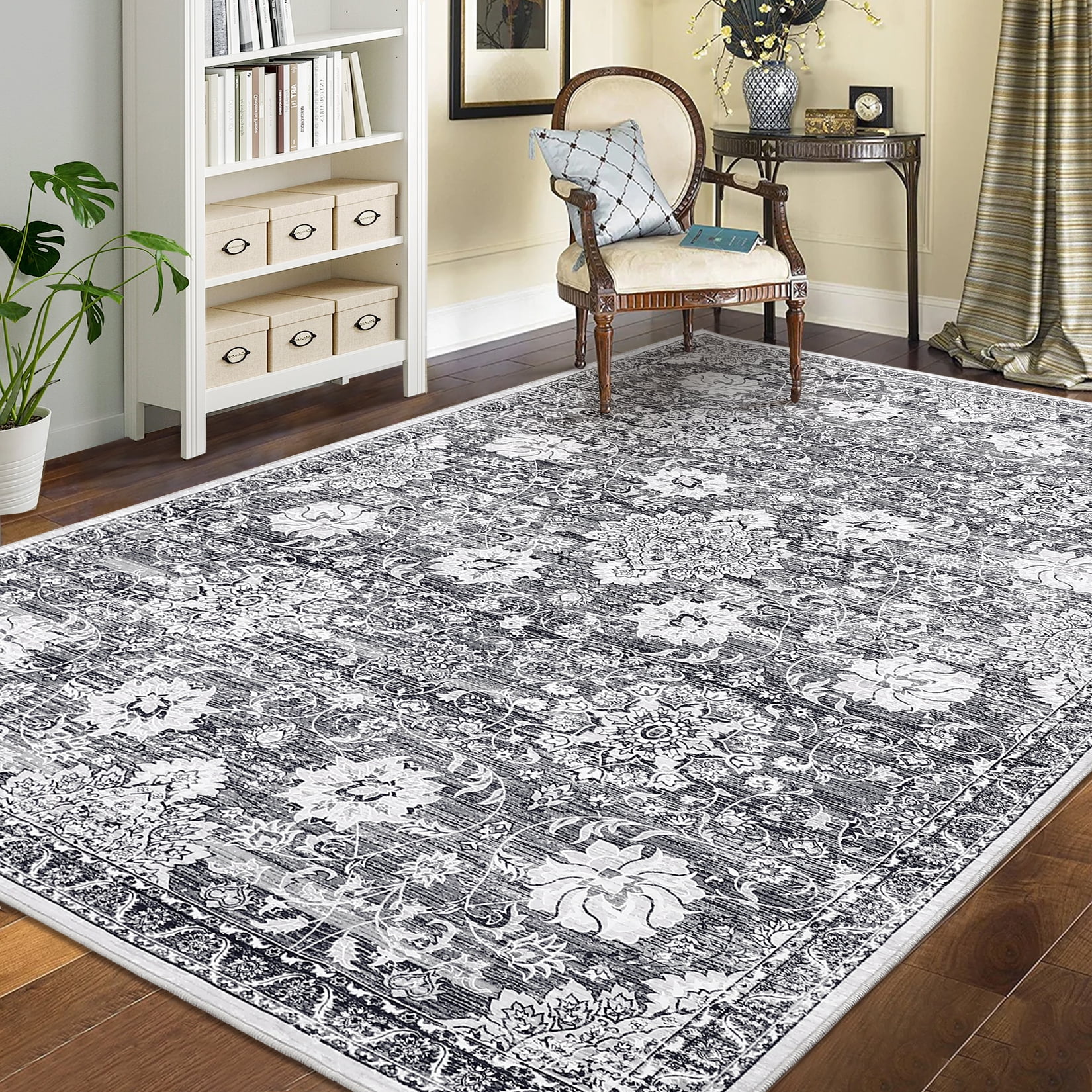 GlowSol 9' x 12' Large Area Rug Vintage Floral Print Rug Non Slip Low ...