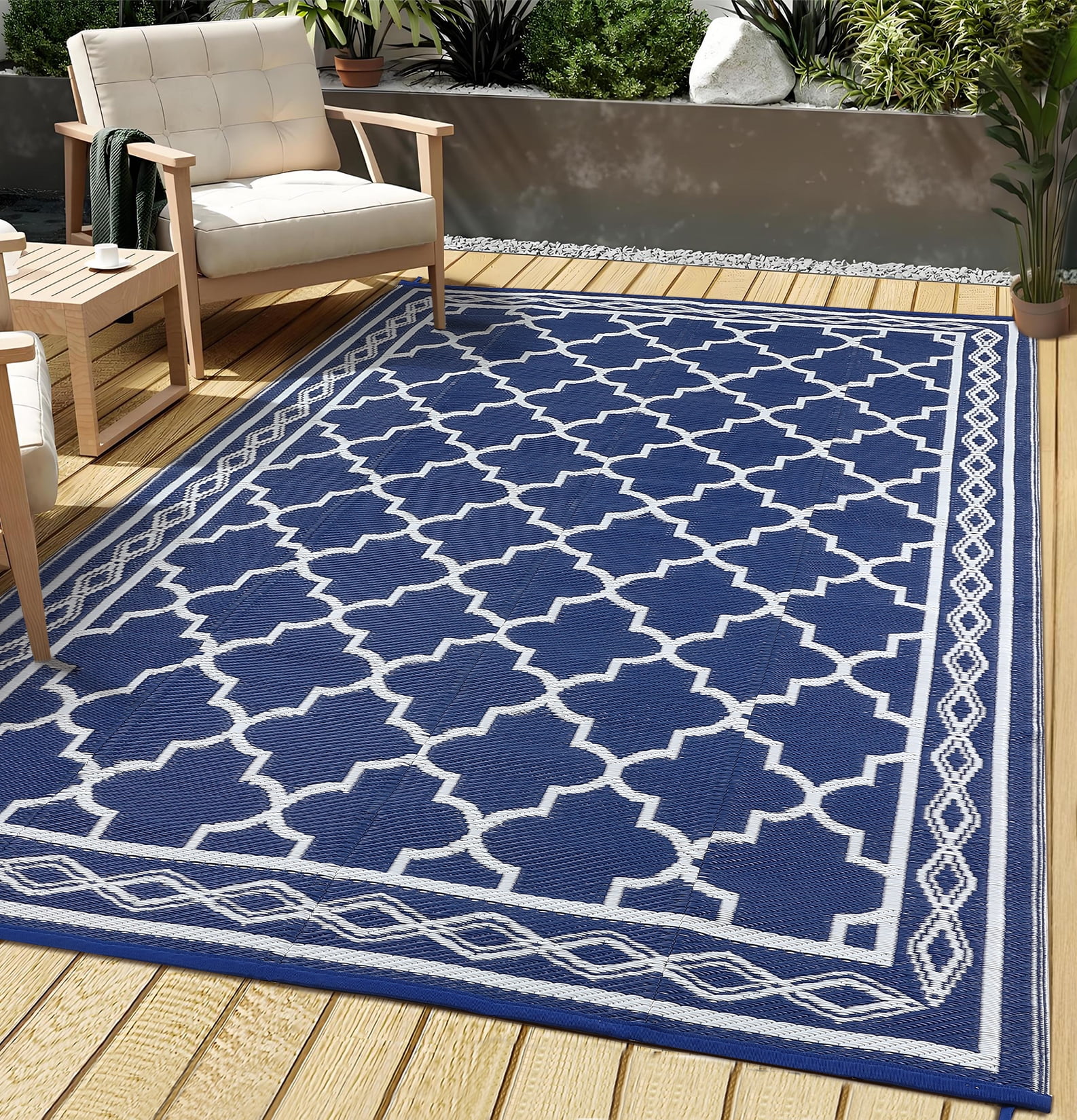 GlowSol 9' x 12' Outdoor Rug Plastic Patio Rug Woven Plastic Straw ...