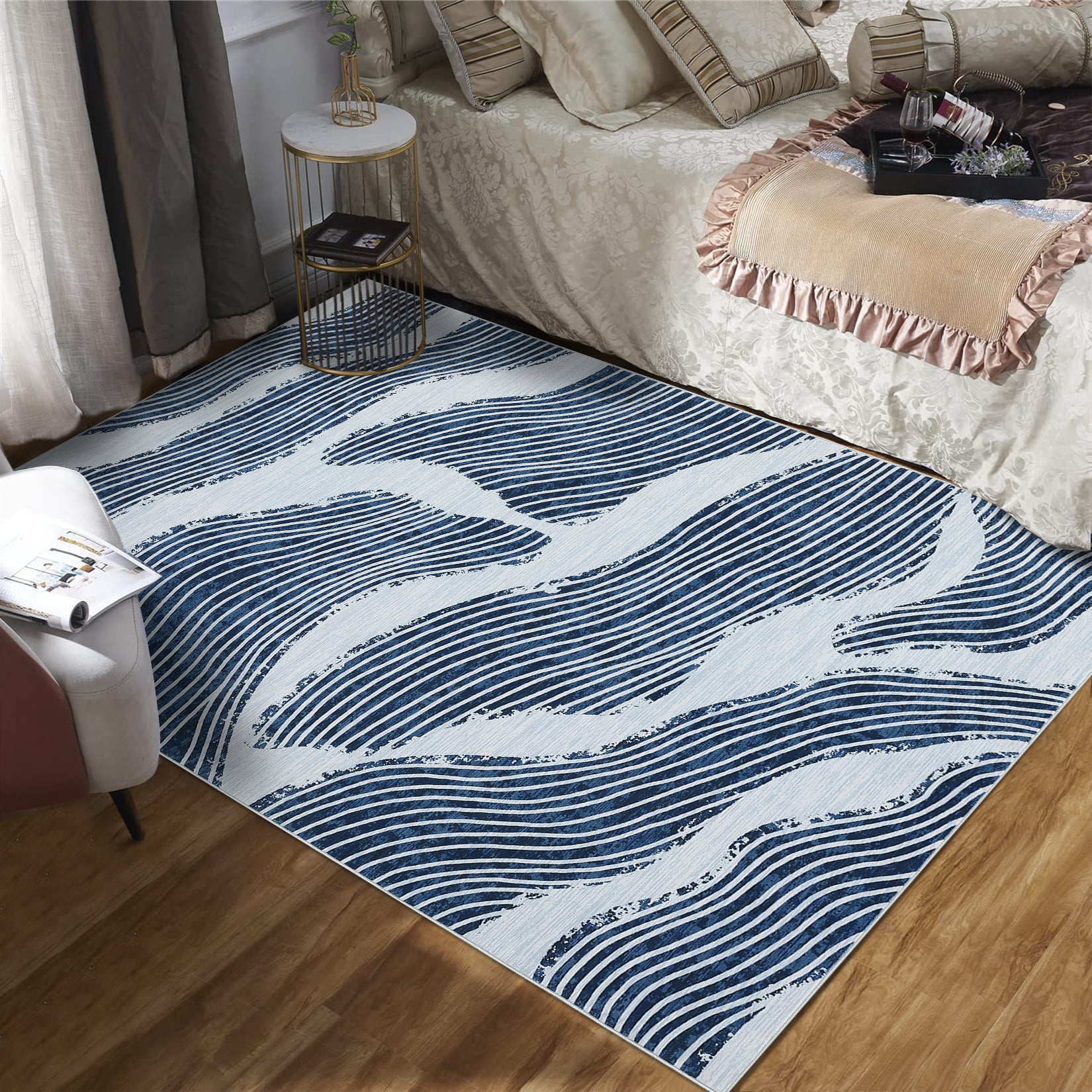 GlowSol 9'x12' Area Rug Modern Washable Rug Abstract Rug Wave Pattern ...