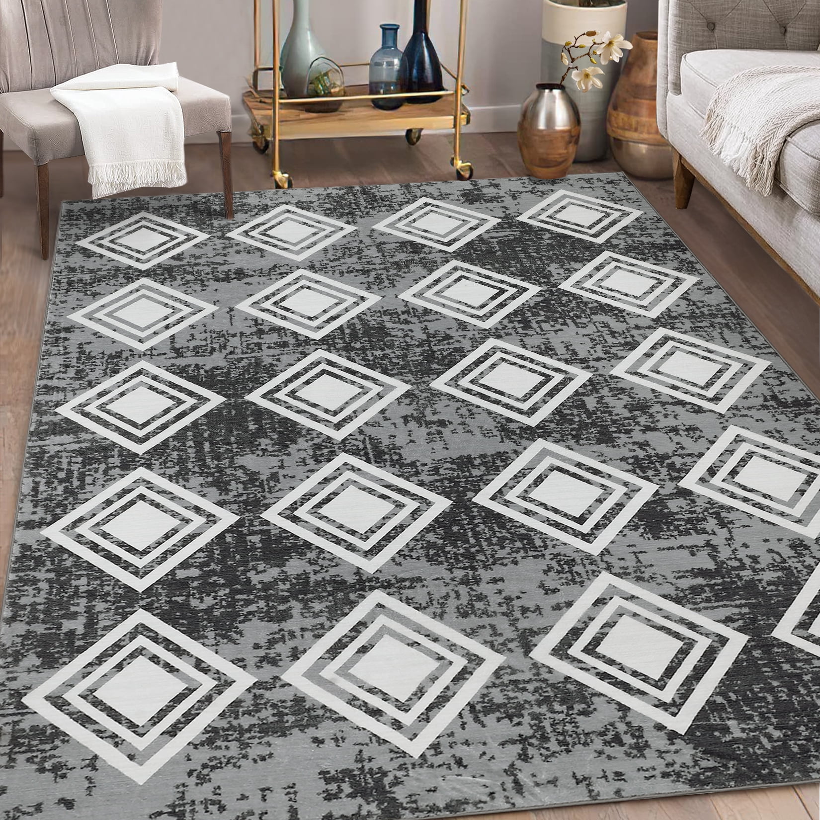 GlowSol 9'x12' Large Rug Modern Geometric Rug Farmhouse Checkered Area ...