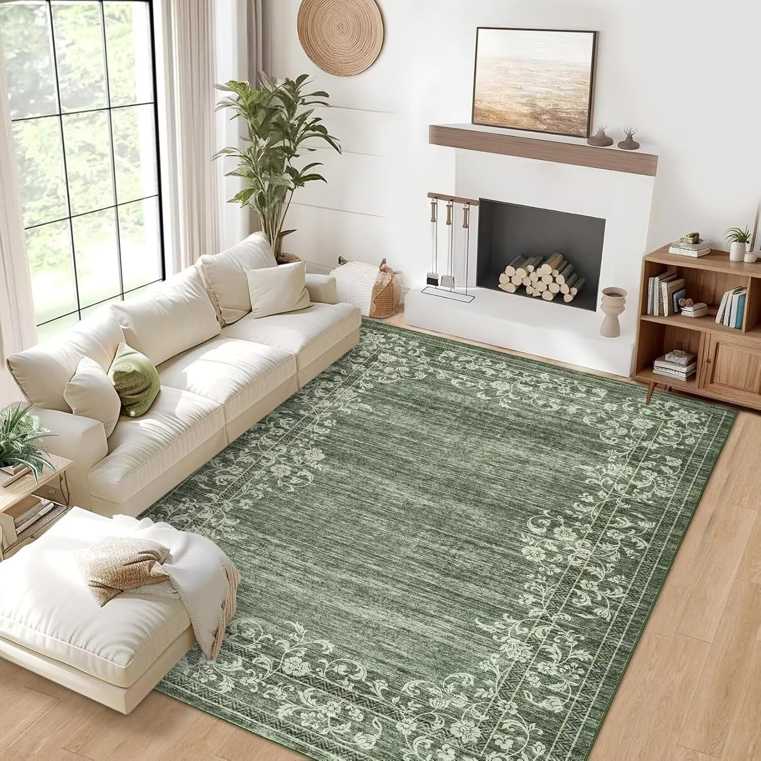 GlowSol 9'x12' Modern Floral Area Rug Border Rugs for Living Room ...
