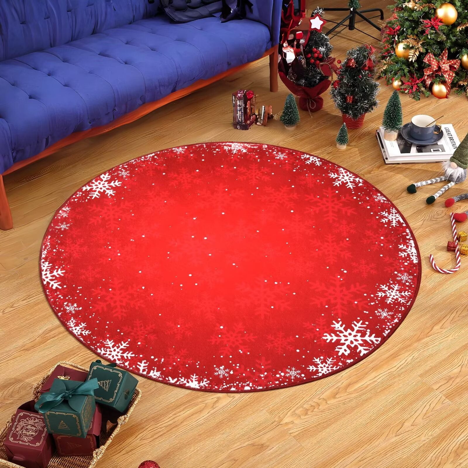 GlowSol Christmas Round Rug 3 feet Washable Rug Non-Slip Xmas ...