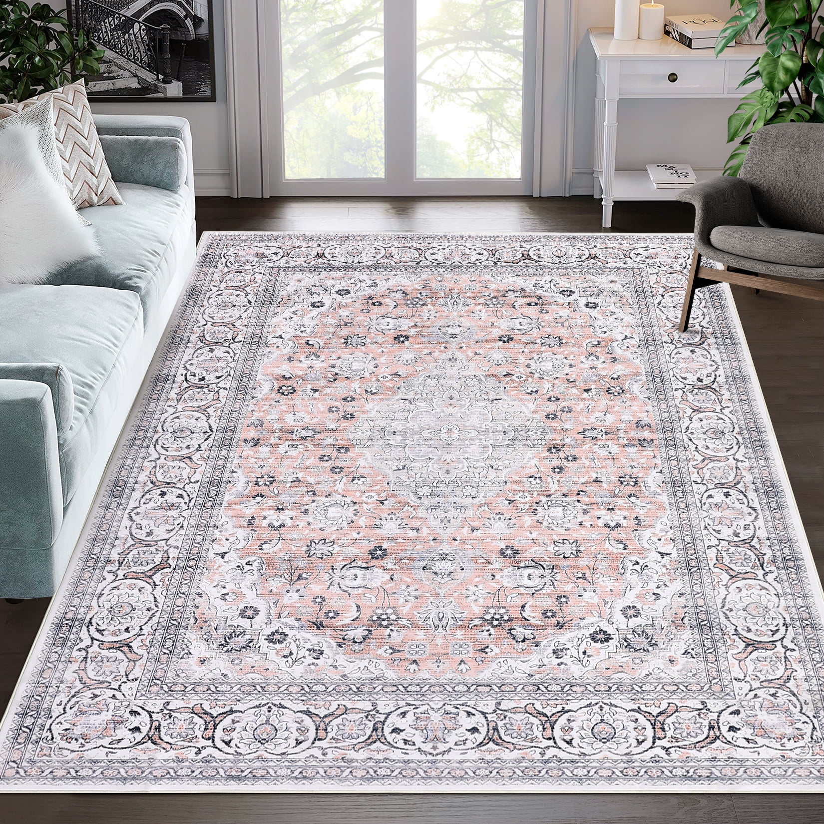 GlowSol Floral 9'x12' Large Rug Vintage Medallion Area Rug Boho ...