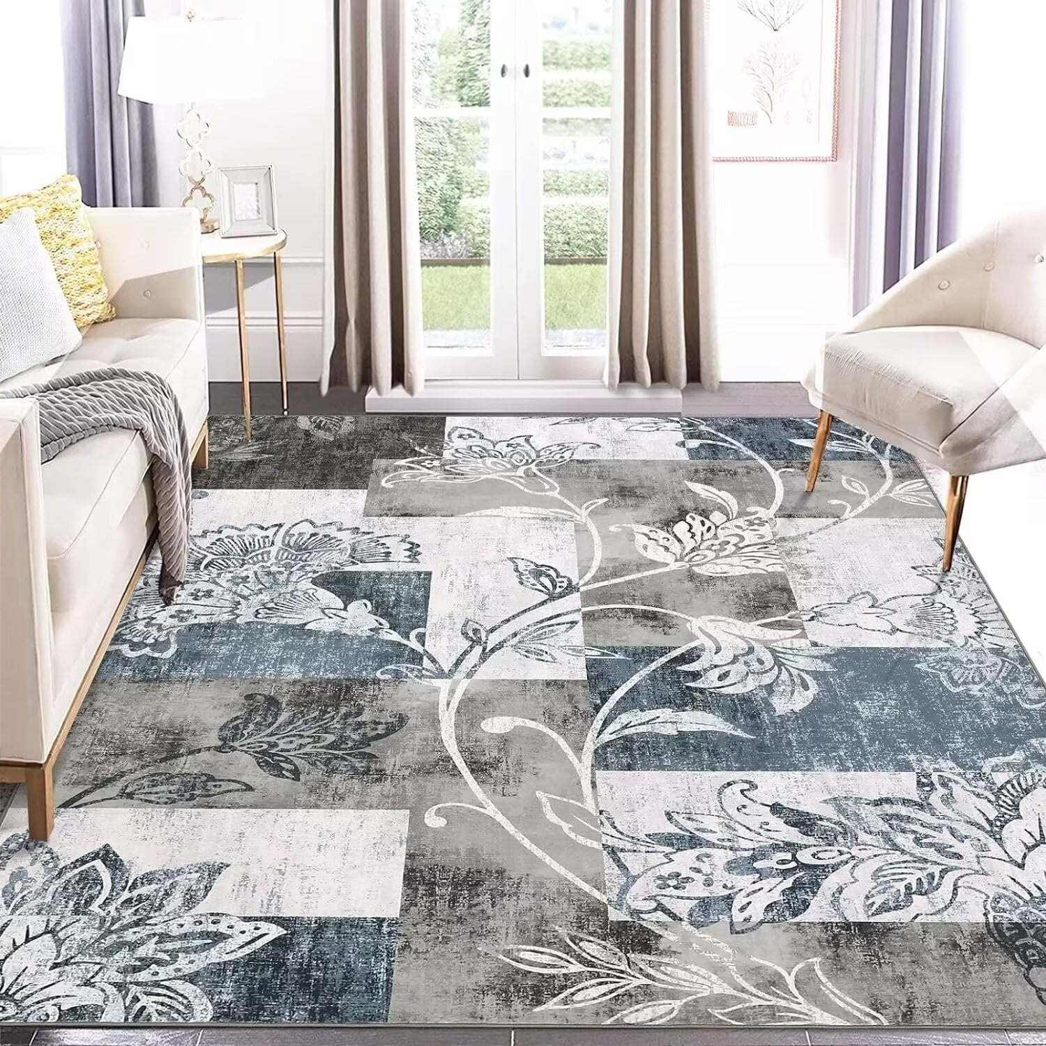 GlowSol Floral Print Rug 8x10 Modern Geometric Abstract Floor Carpet ...
