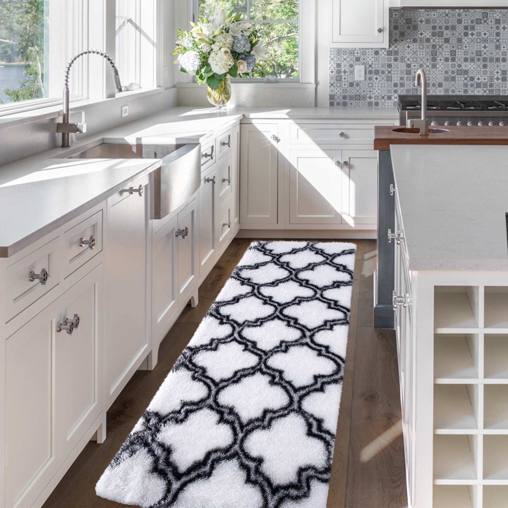 GlowSol Hallway Runner Rug 2x8 Soft Fuzzy Rug Fluffy Geometric Rug Non ...