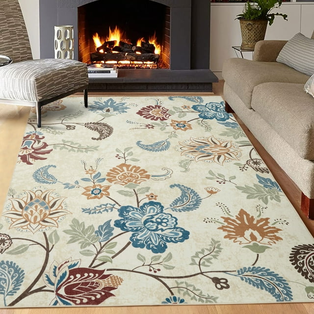 GlowSol Large 9x12 Rug Living Room Rug Machine Washable Modern Floral ...