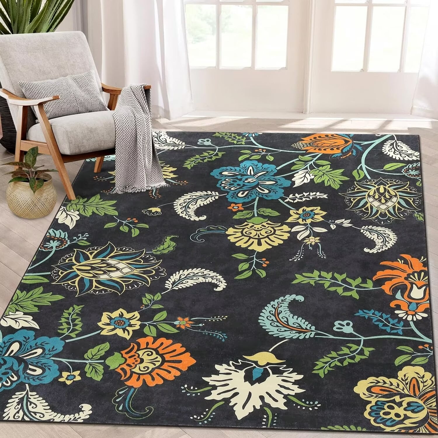 GlowSol Large 9x12 Rug Living Room Rug Machine Washable Modern Floral ...