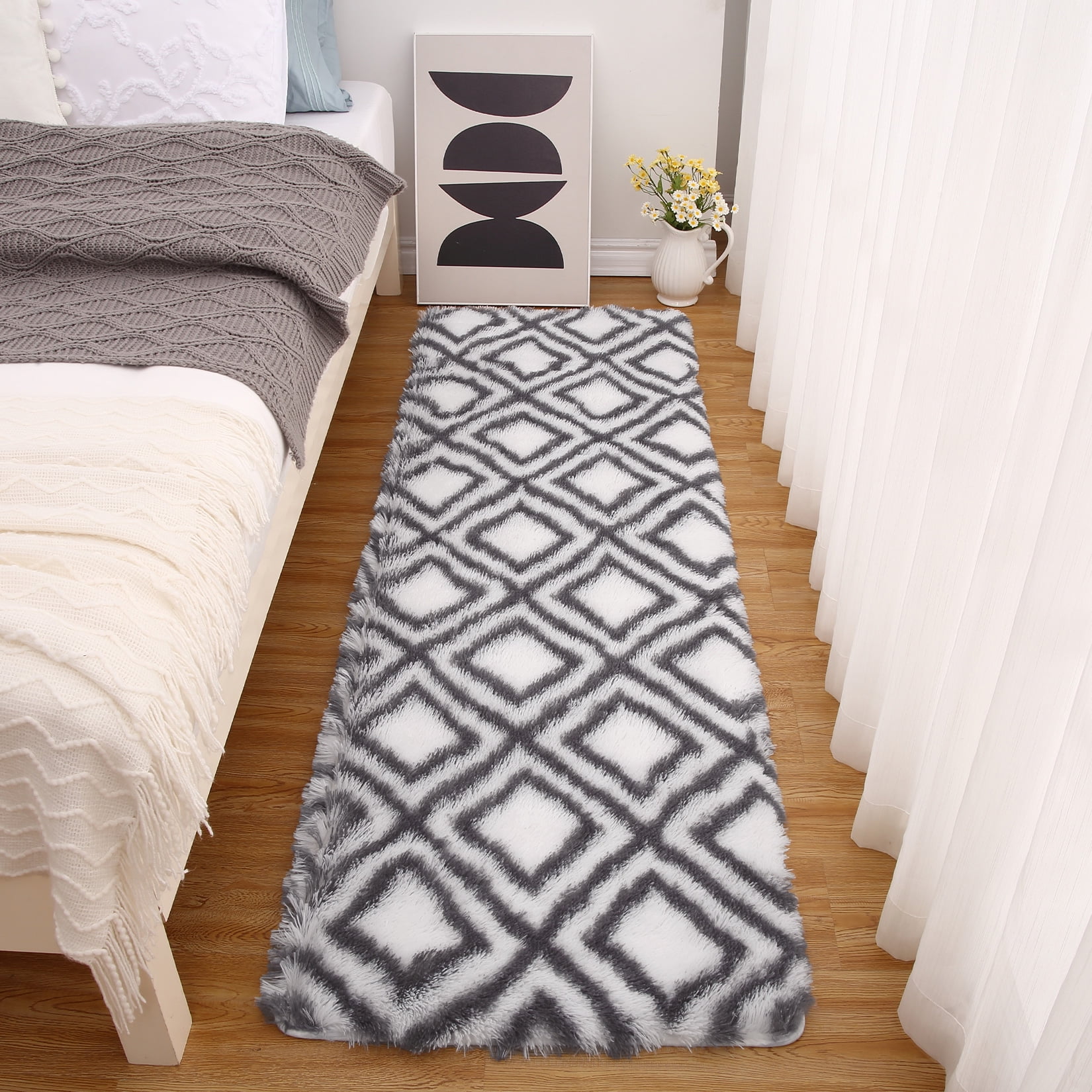 GlowSol Long Runner Rug 2x6 Soft Fuzzy Rug Fluffy Geometric Rug Non ...