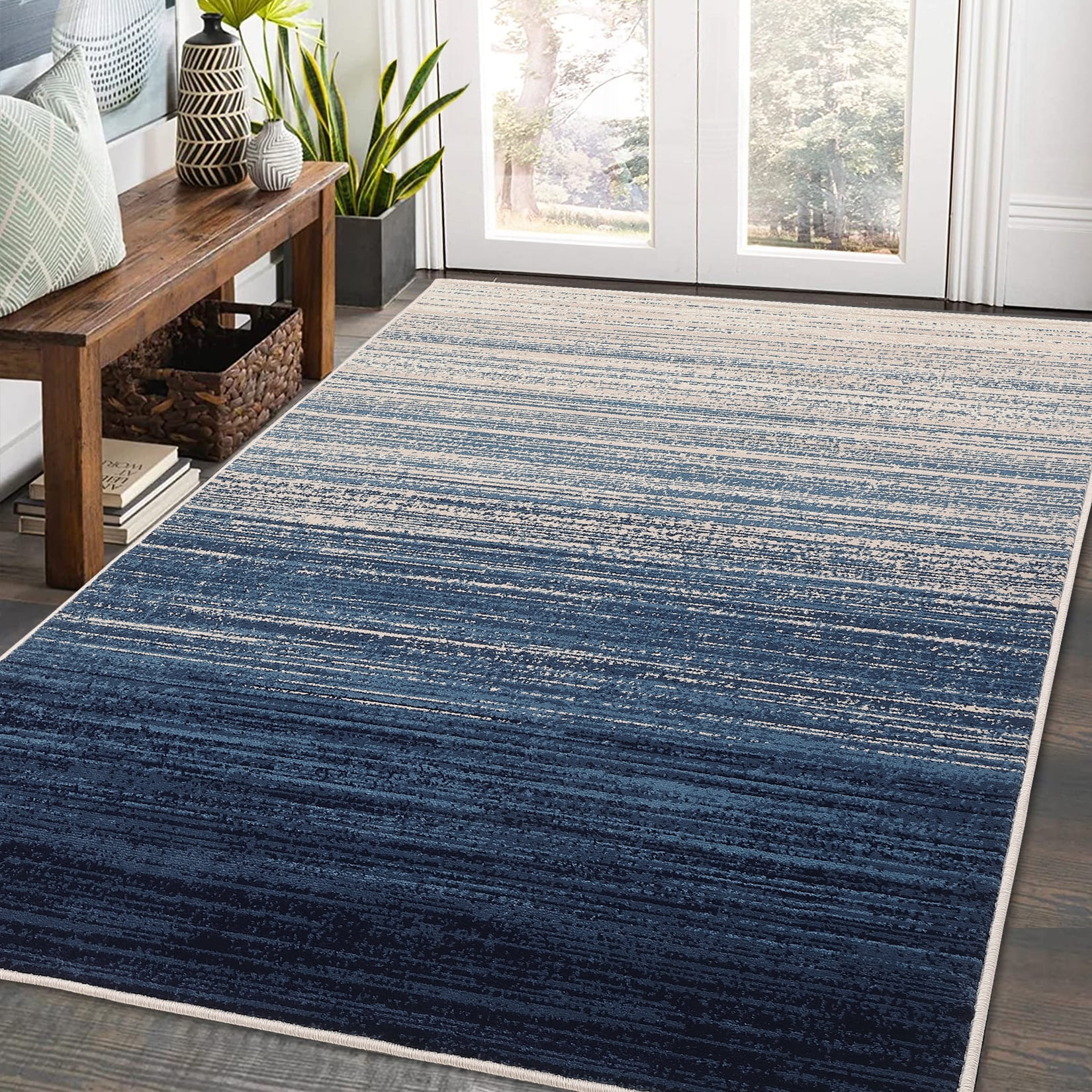 GlowSol Modern Blue Ombre Rug 8' x 10' Large Rug Indoor Plush Floor ...