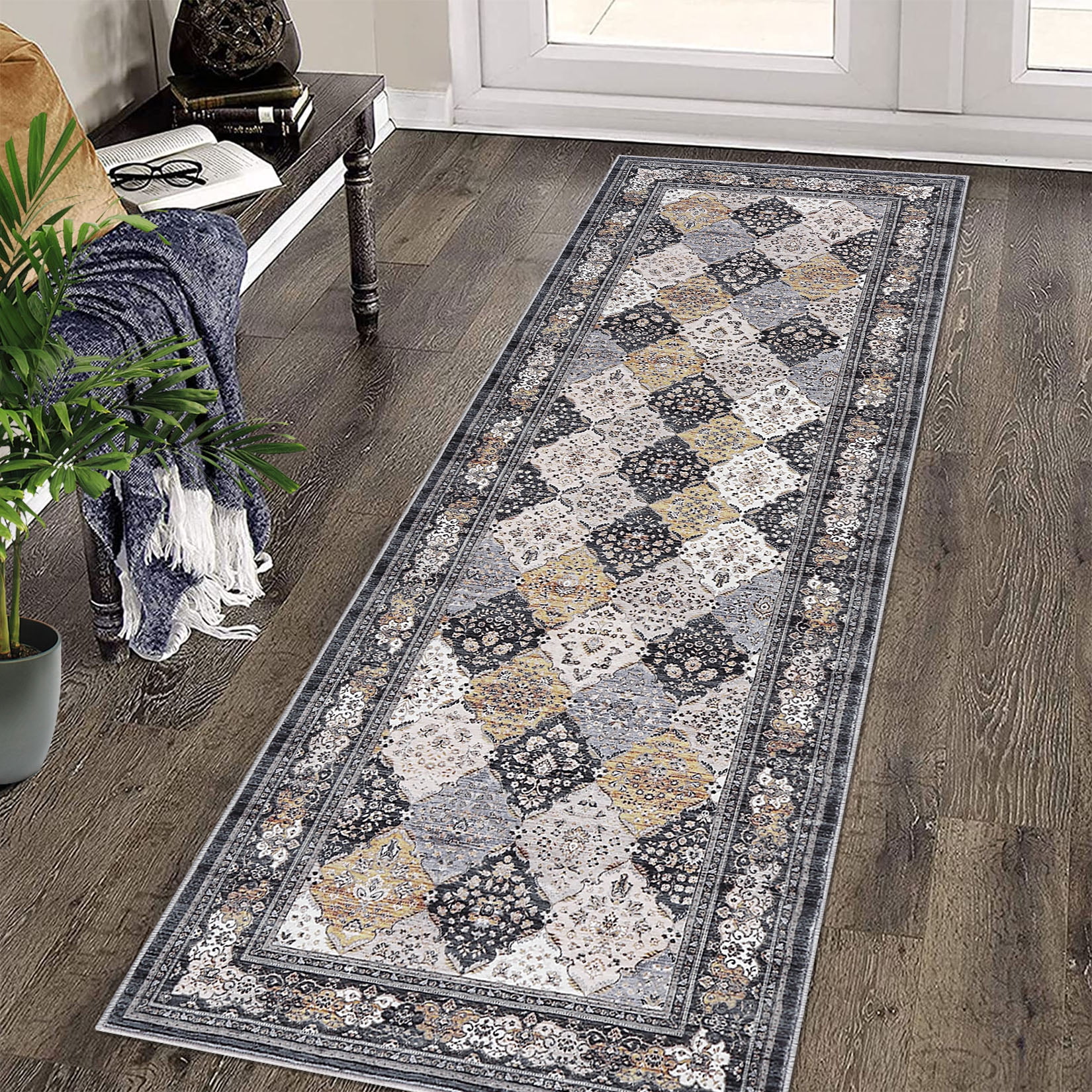 GlowSol Moroccan Trellis Washable Runner Rug, 2x6 Rug Runners Floral Print Vintage Kitchen ...