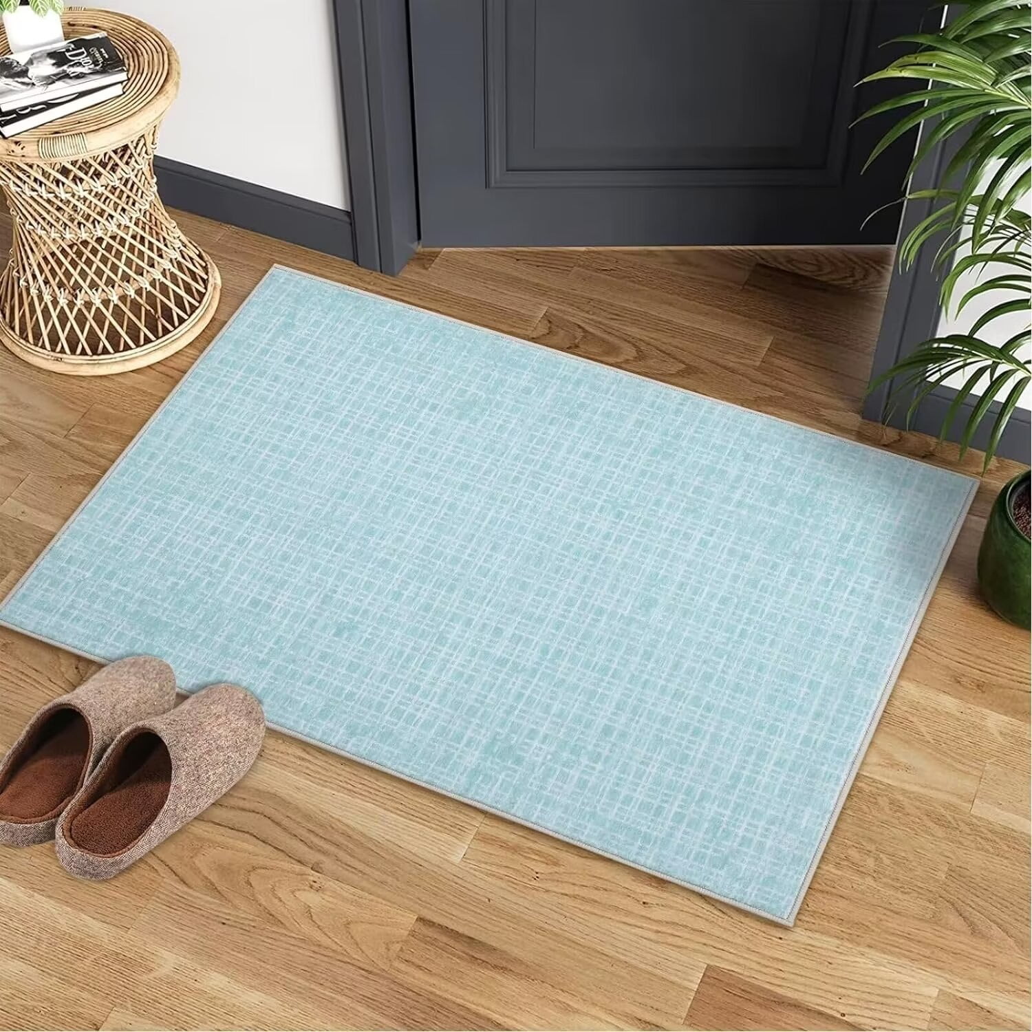 GlowSol Small Area Rug 2' x 3' Modern Geometric Plaid Doormat Washable ...