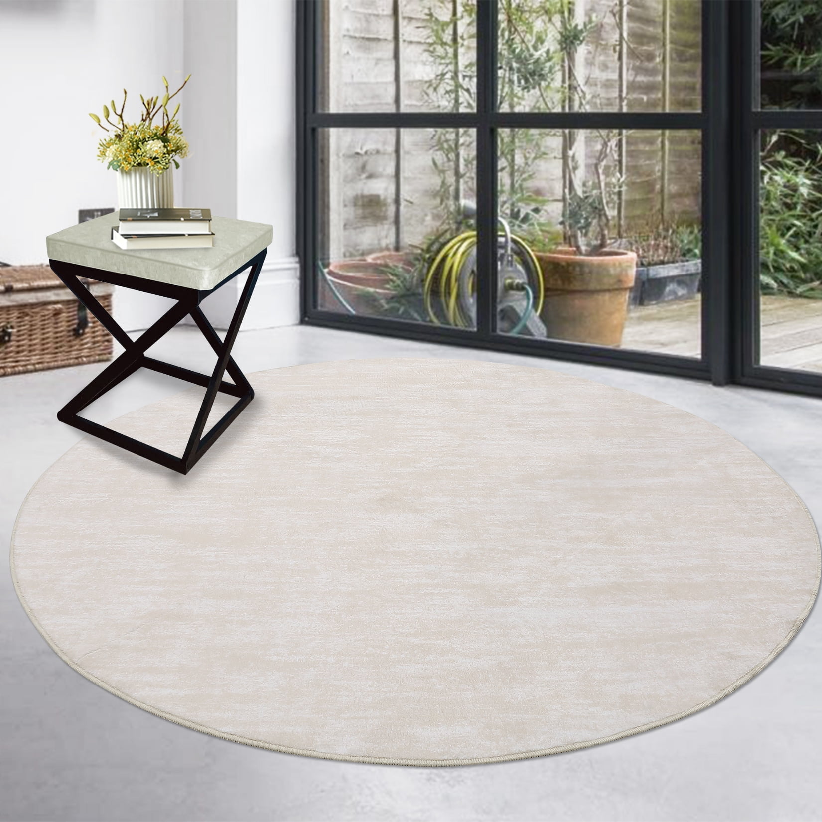 GlowSol Solid Area Rug 4' Round Washable Indoor Circle Area Rug ...
