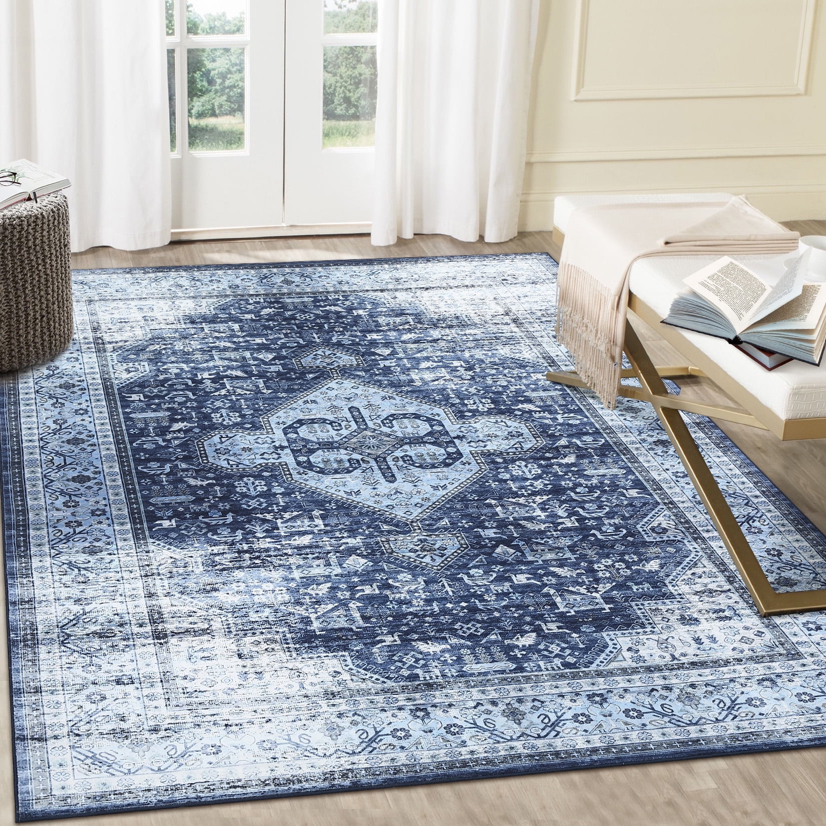 GlowSol Vintage Boho 9'x12' Washable Large Rugs Persian Medallion ...