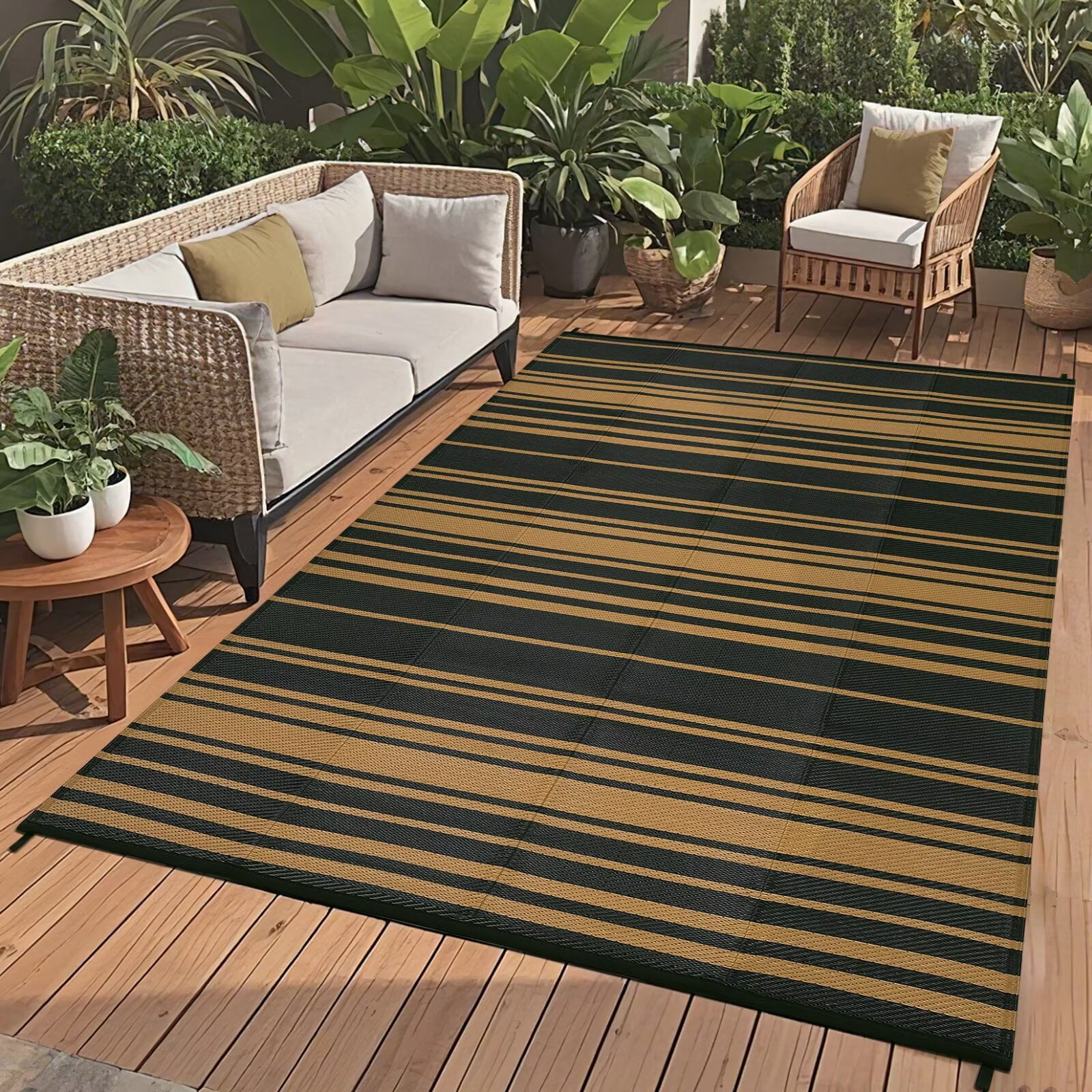 GlowSol Waterproof Outdoor Rug 9'x12' Modern Geometric Reversible ...