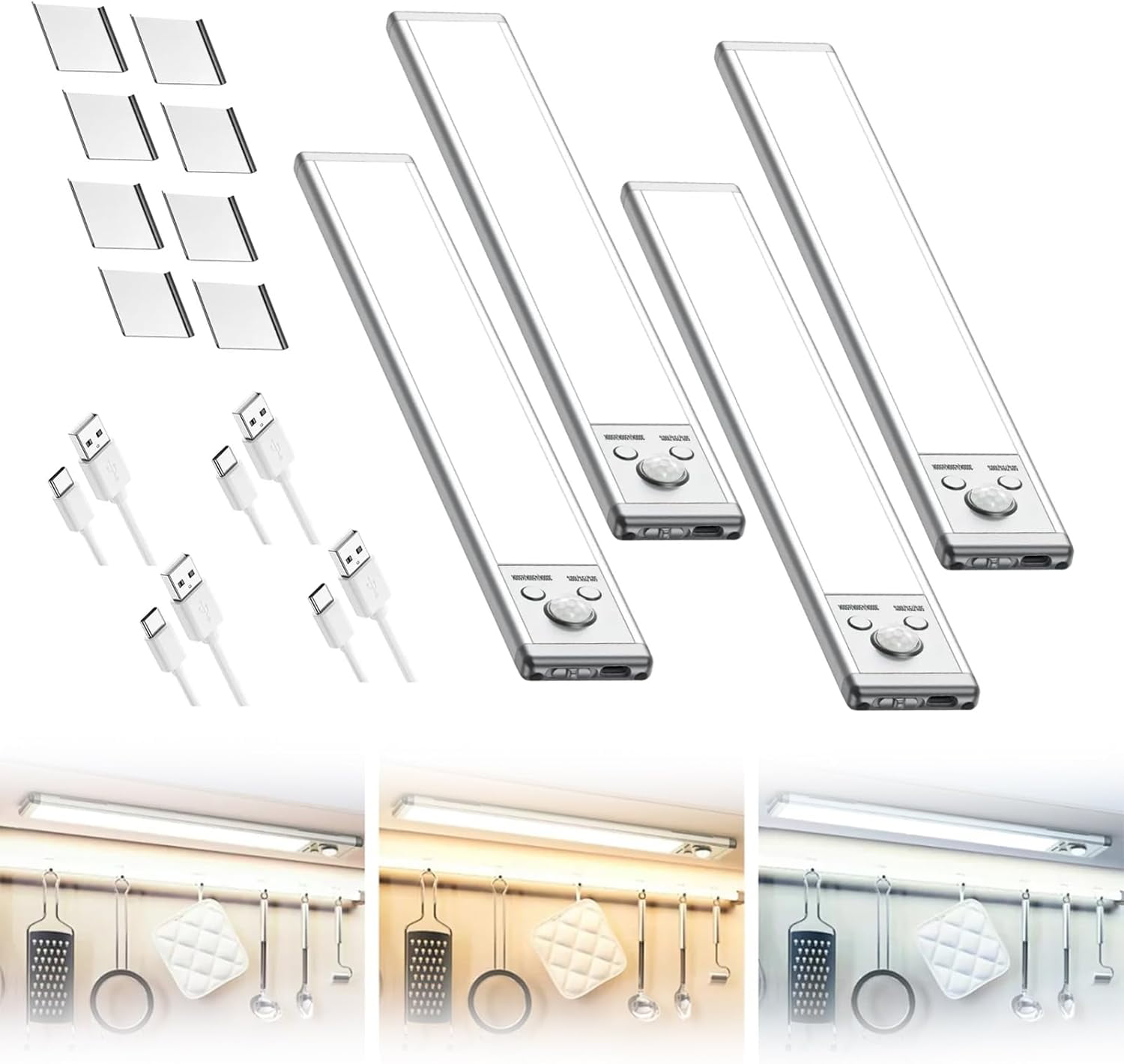 GlowTrack Motion Light, USB-C Rechargeable Under Cabinet Lighting ...