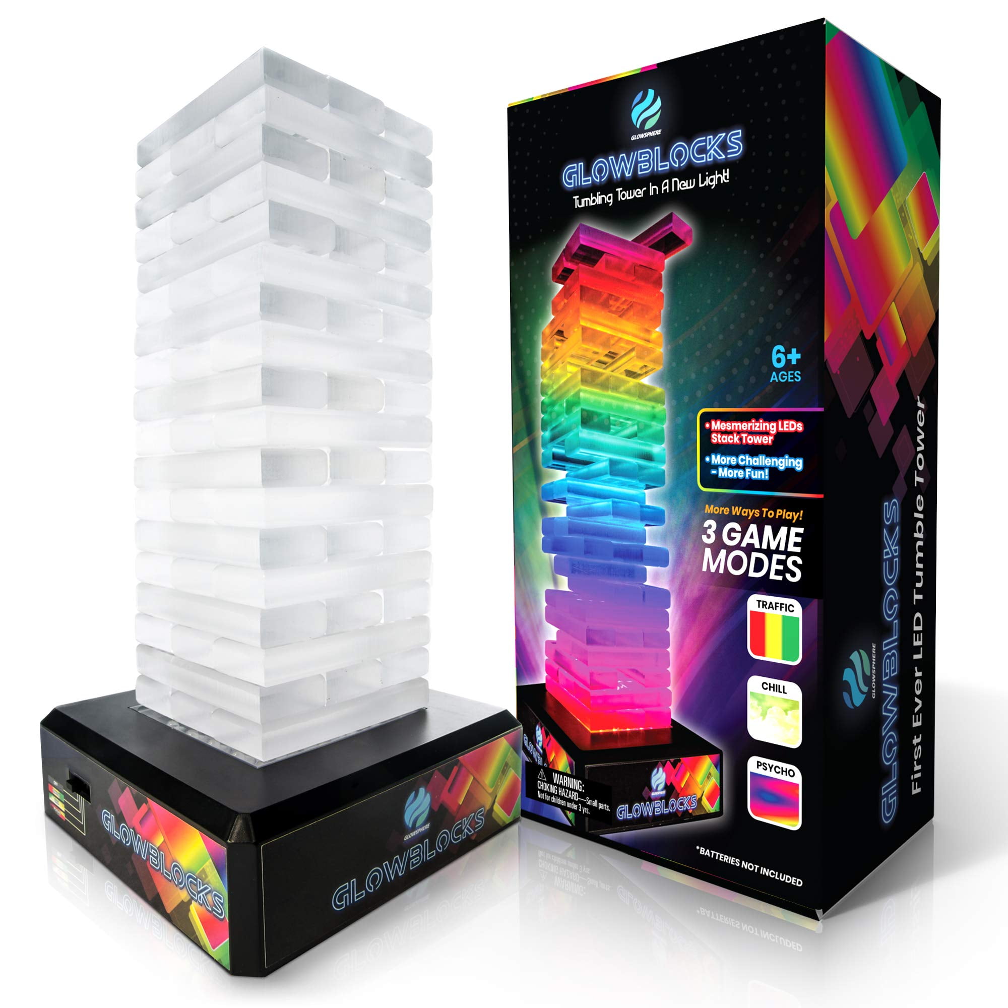 Glowblocks Light-Up Tumbling Tower Game, First Ever LED Building Blocks ...