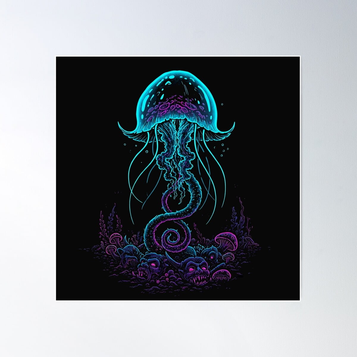 Glowing Abyssal Jellyfish Horror Poster Wall Art, Modern Wall Decor For ...