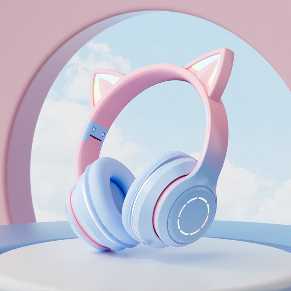 Glowing Bluetooth Headphones Over-Ear Gradient Color Cat Ears High ...