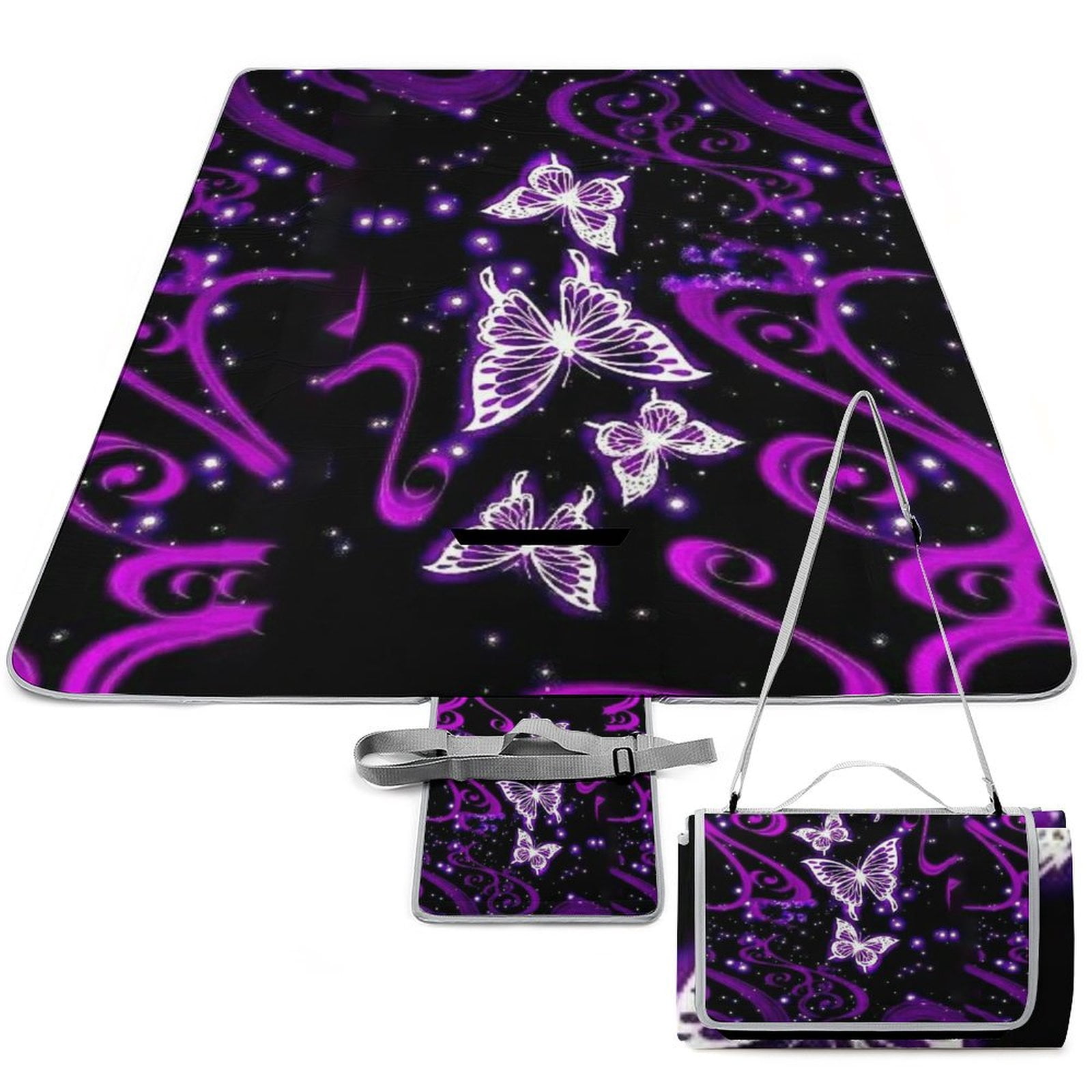 Glowing Butterfly Purple Background Square Picnic Mat Waterproof Beach ...