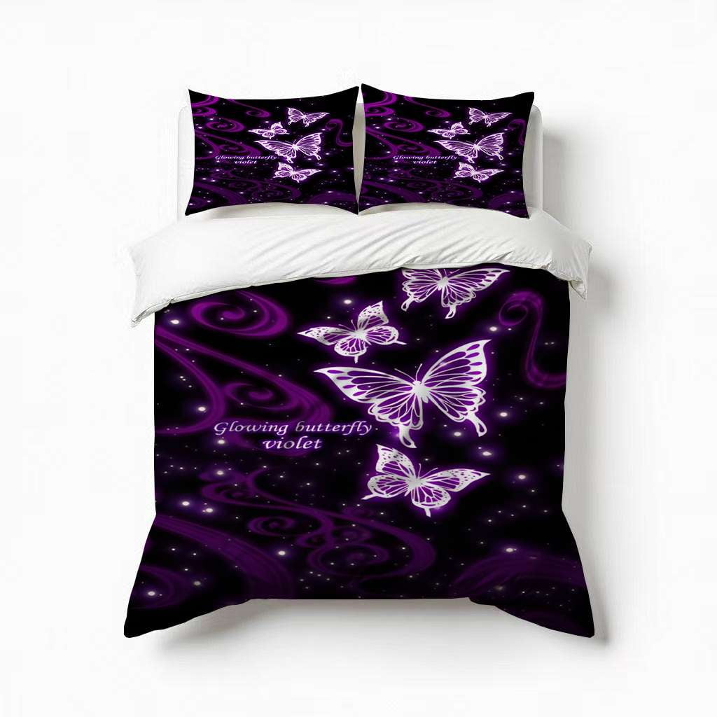 Glowing Butterfly Violet Bedding Set 3 Pcs Soft Microfiber Quilt Cover For Bedroom Decor ...