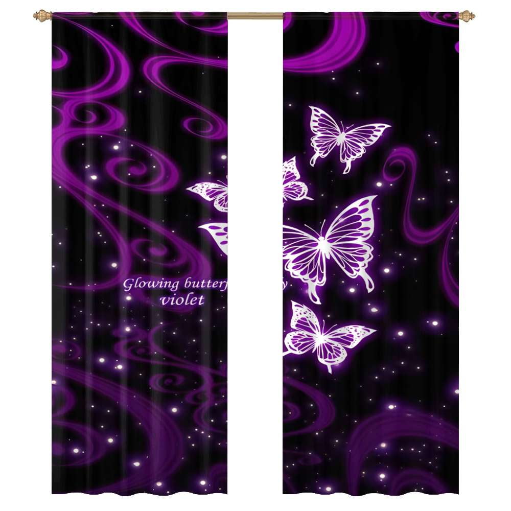 Glowing Butterfly Violet Modern Tulle Window Curtains for Living Room ...