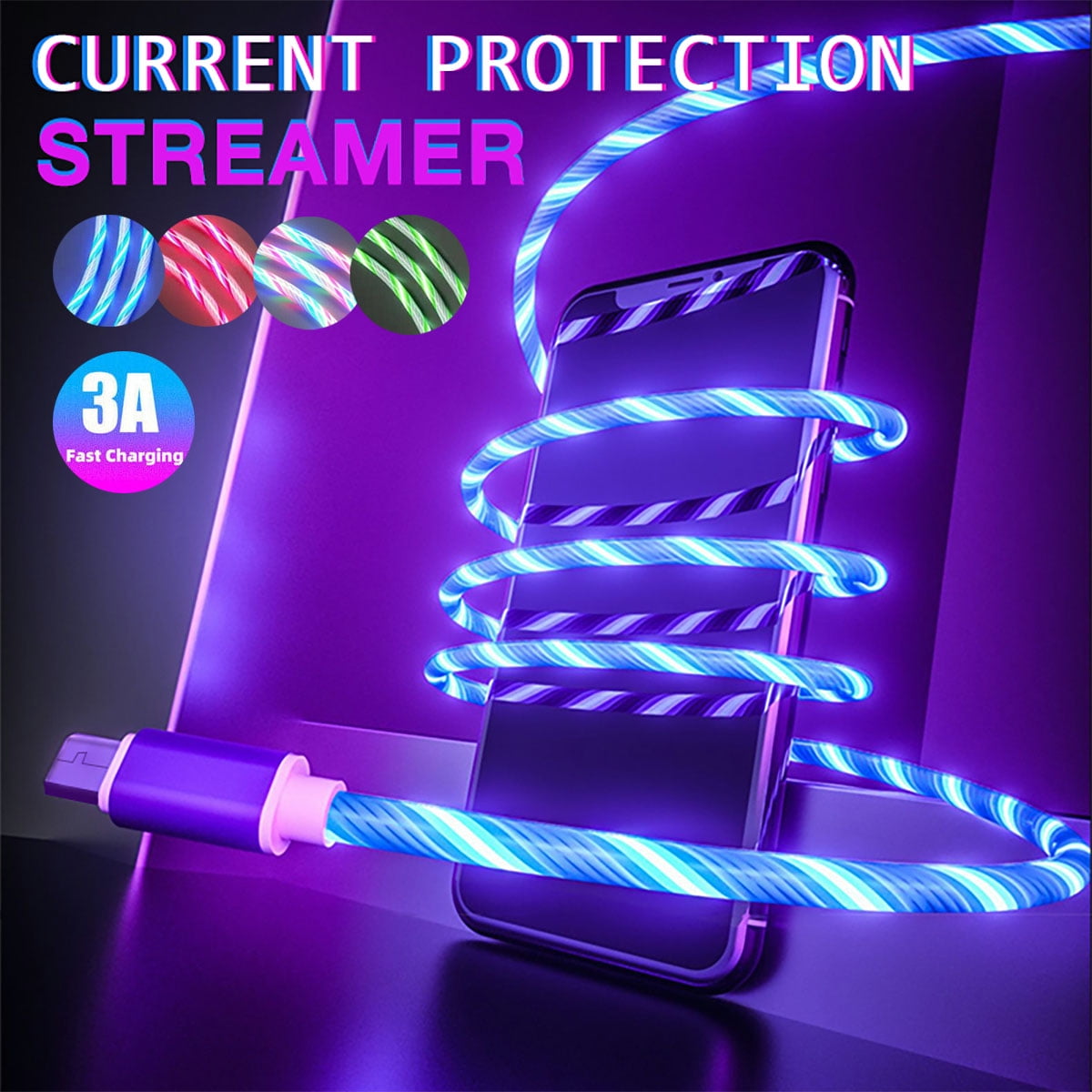 Glowing Cable Mobile Phone Charging Cables LED light Micro USB Type C ...