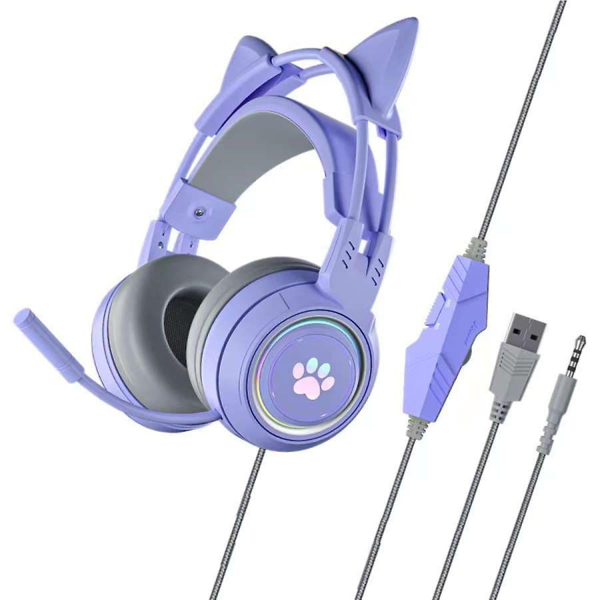 Glowing Cat Ears Wired Computer Ps4 Gaming Headset Pink Gaming Headset ...