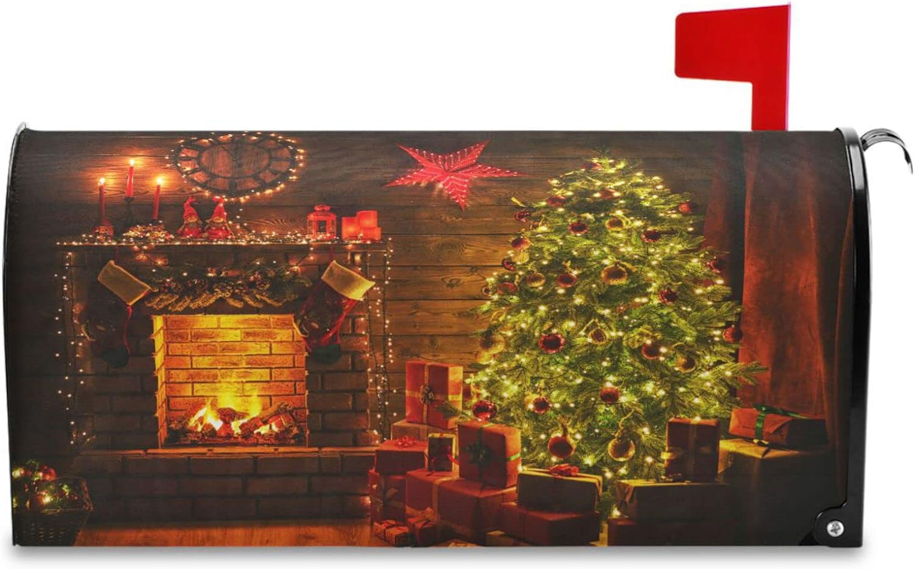 Glowing Christmas Tree Mailbox Cover Winter Xmas Fireplace Mailbox ...