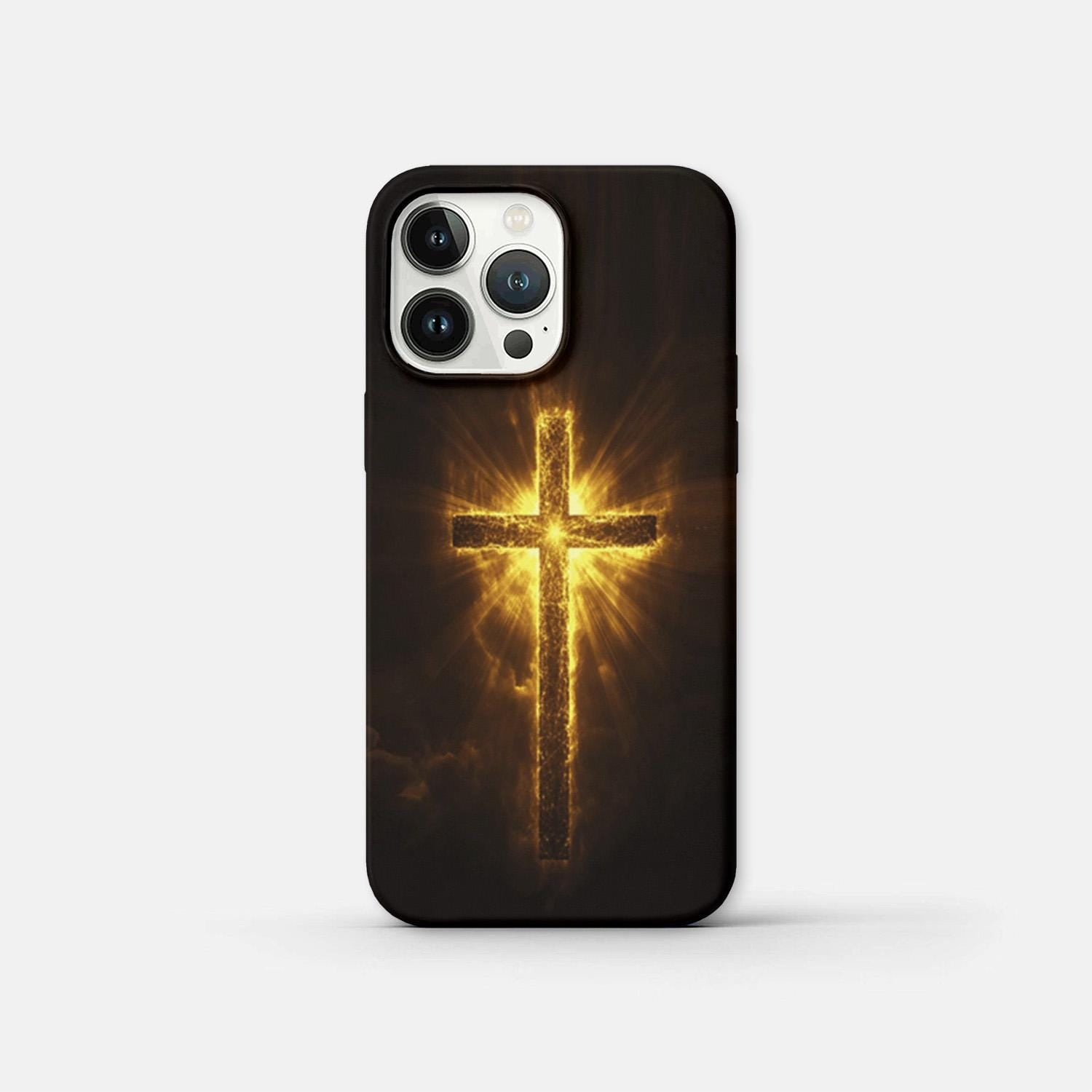 Glowing Cross Phone Case Golden Faith Symbol Design for iPhone 17 to 11 ...