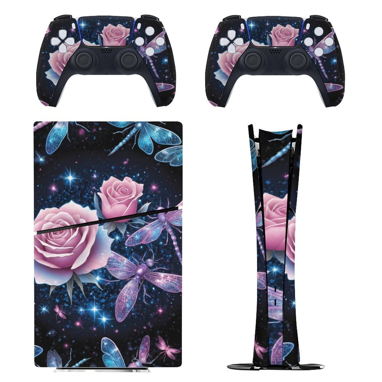 Glowing Dragonflies And Roses Console Skin Bundle for PS5 Pro Slim Disc ...